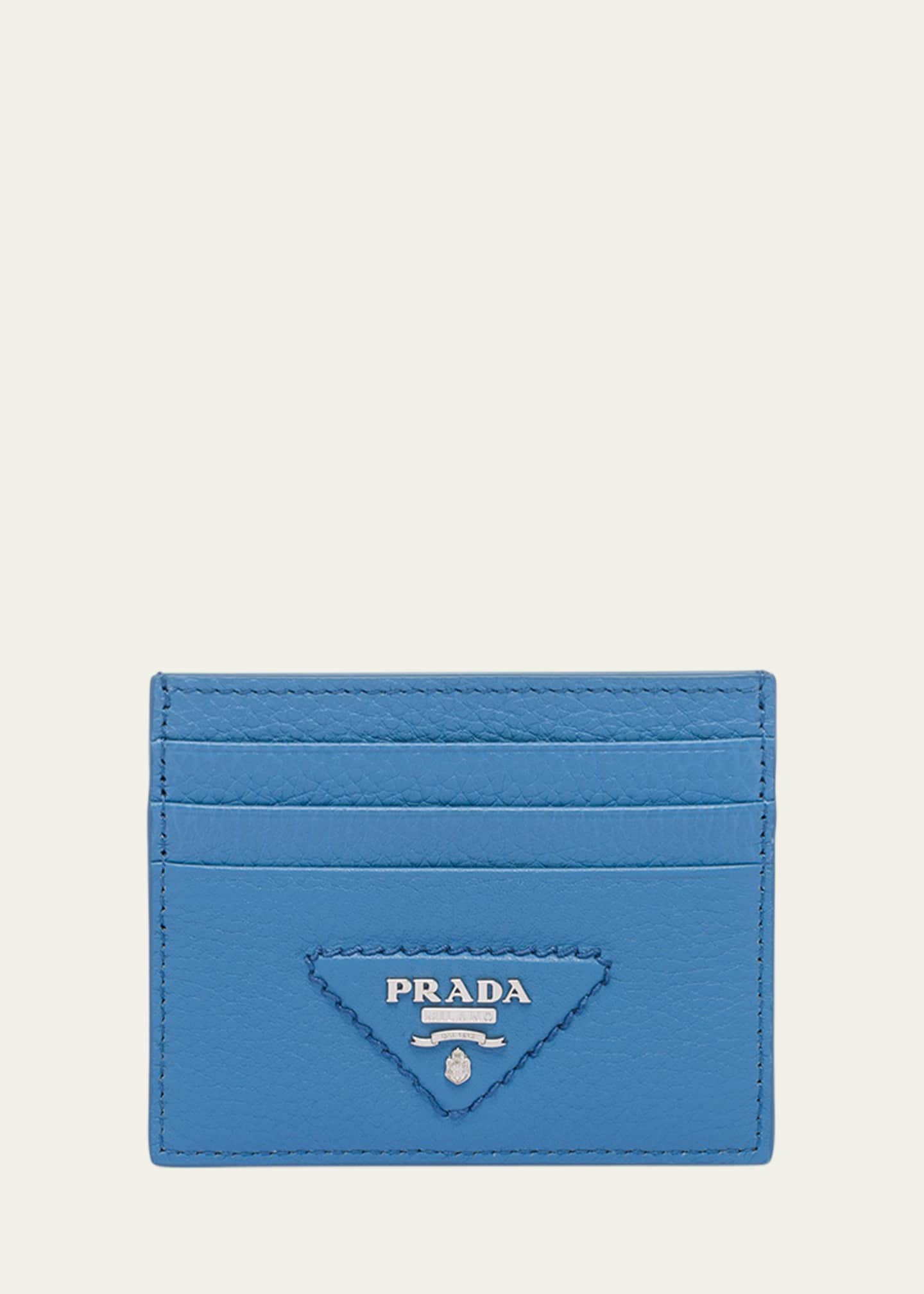 Prada Triangle Logo Leather Card Holder - Bergdorf Goodman