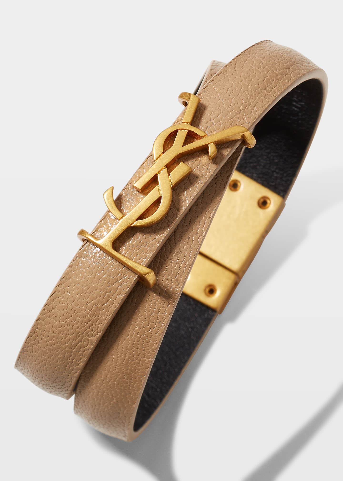 Saint Laurent Leather YSL Monogram Double-Wrap Bracelet - Bergdorf Goodman