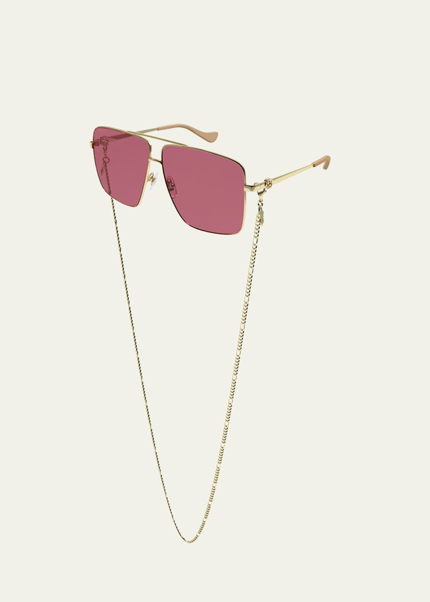 Gucci Square Metal Aviator Sunglasses w/ Chain - Bergdorf Goodman