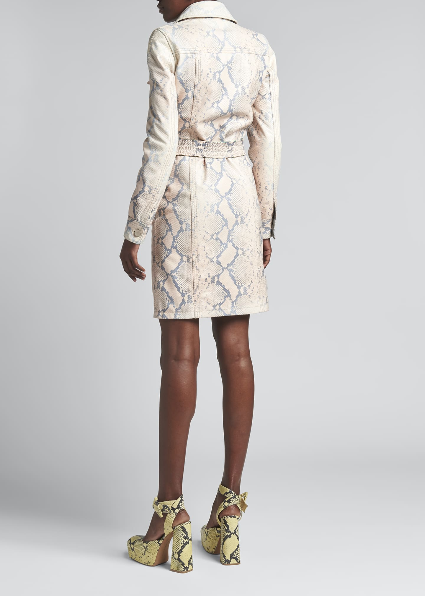 Bottega Veneta Leather Faded Python Denim Coat w/ Belt - Bergdorf Goodman