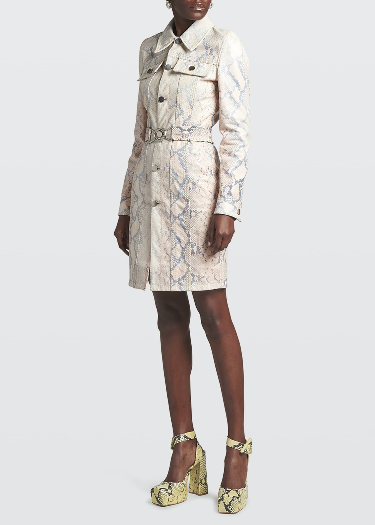 Bottega Veneta Leather Faded Python Denim Coat w/ Belt - Bergdorf Goodman