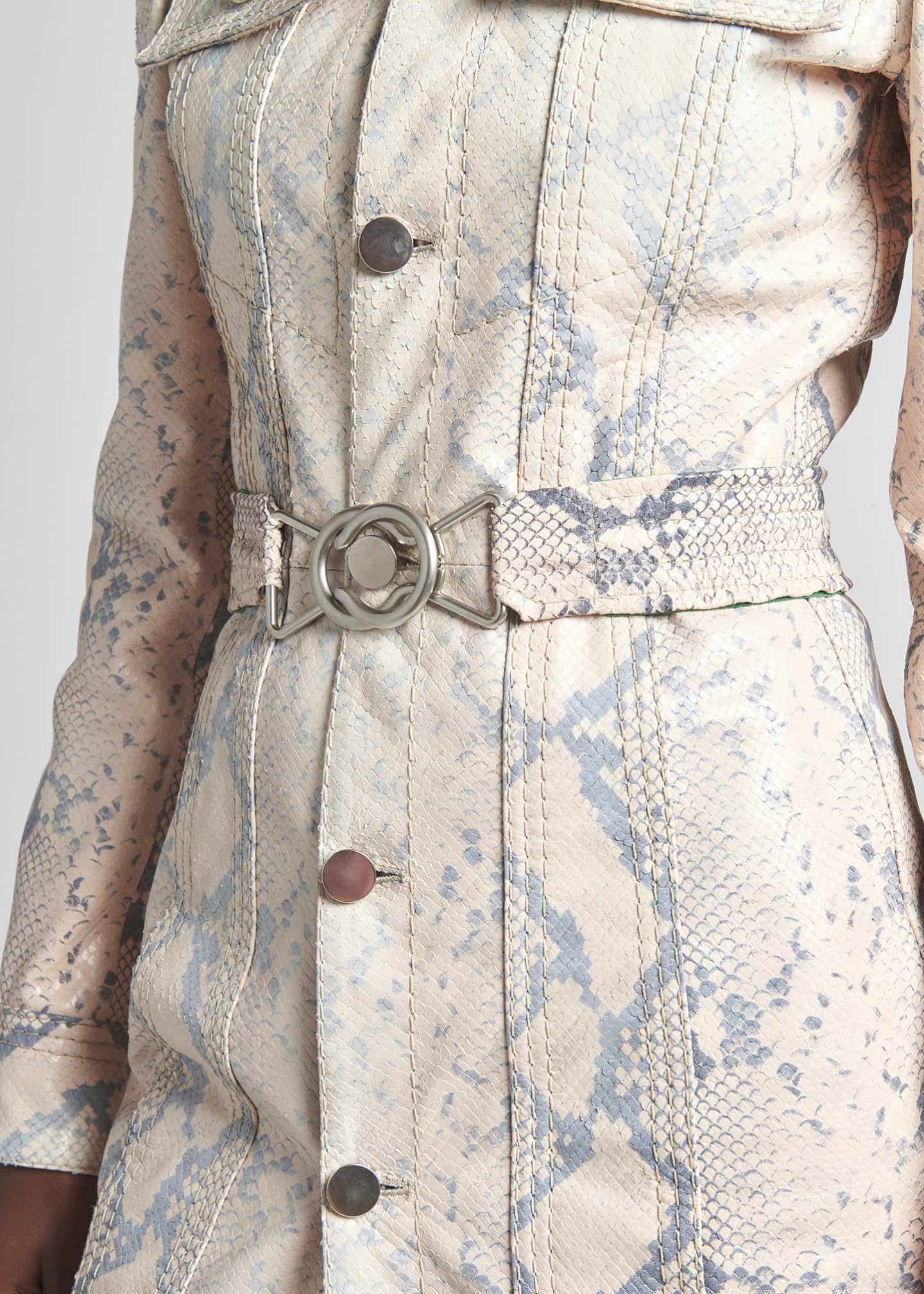 Bottega Veneta Leather Faded Python Denim Coat w/ Belt - Bergdorf Goodman