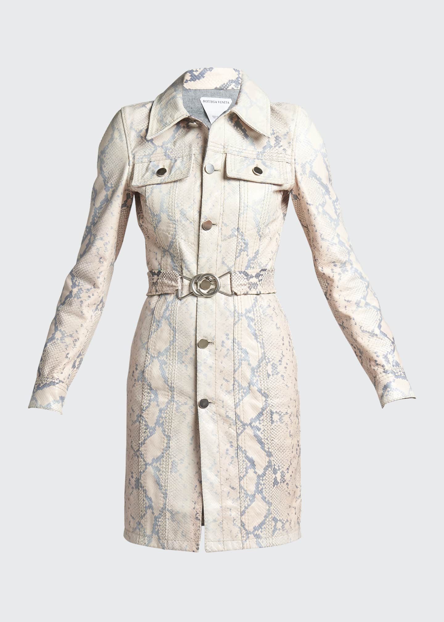 Bottega Veneta Leather Faded Python Denim Coat w/ Belt - Bergdorf Goodman