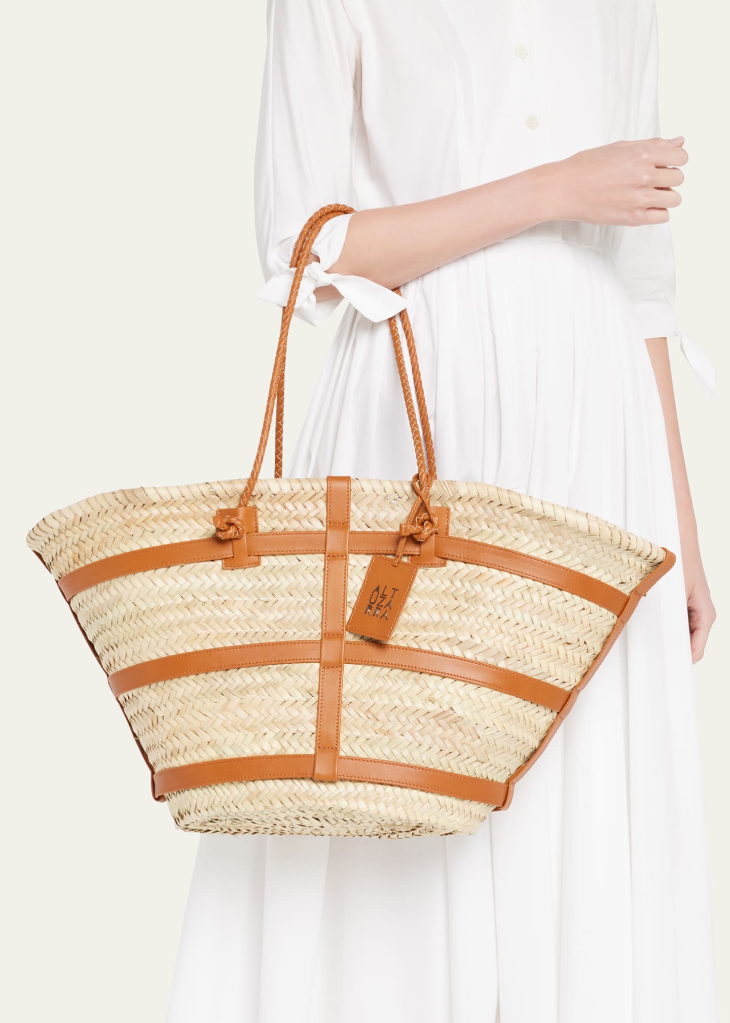 Altuzarra Watermill Large Straw & Leather Tote Bag - Bergdorf Goodman