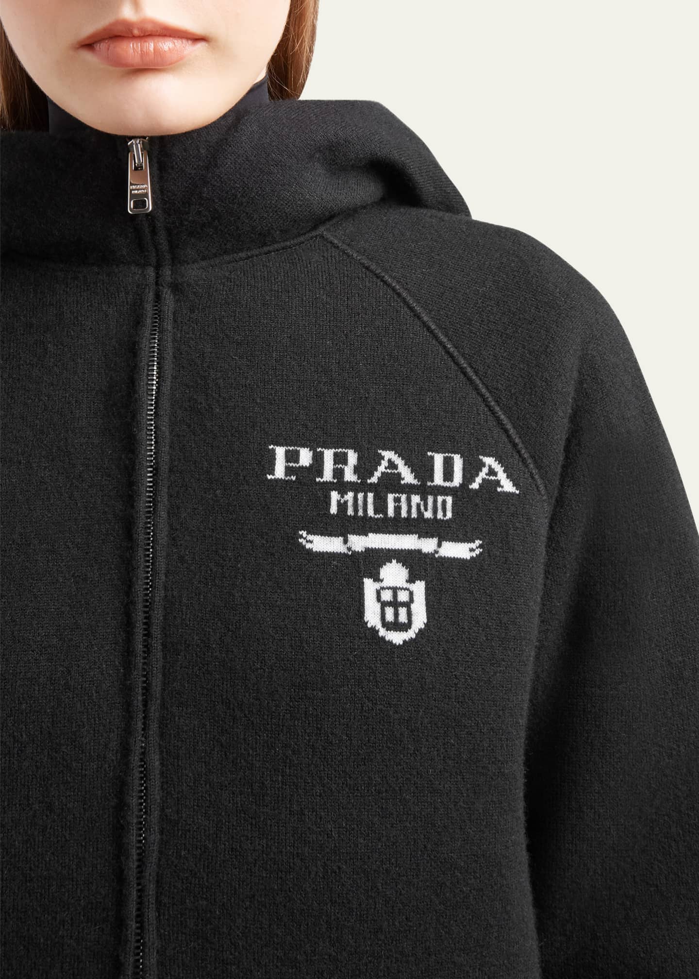 Prada Cashmere Hooded Sweatshirt with Logo Detail - Bergdorf Goodman