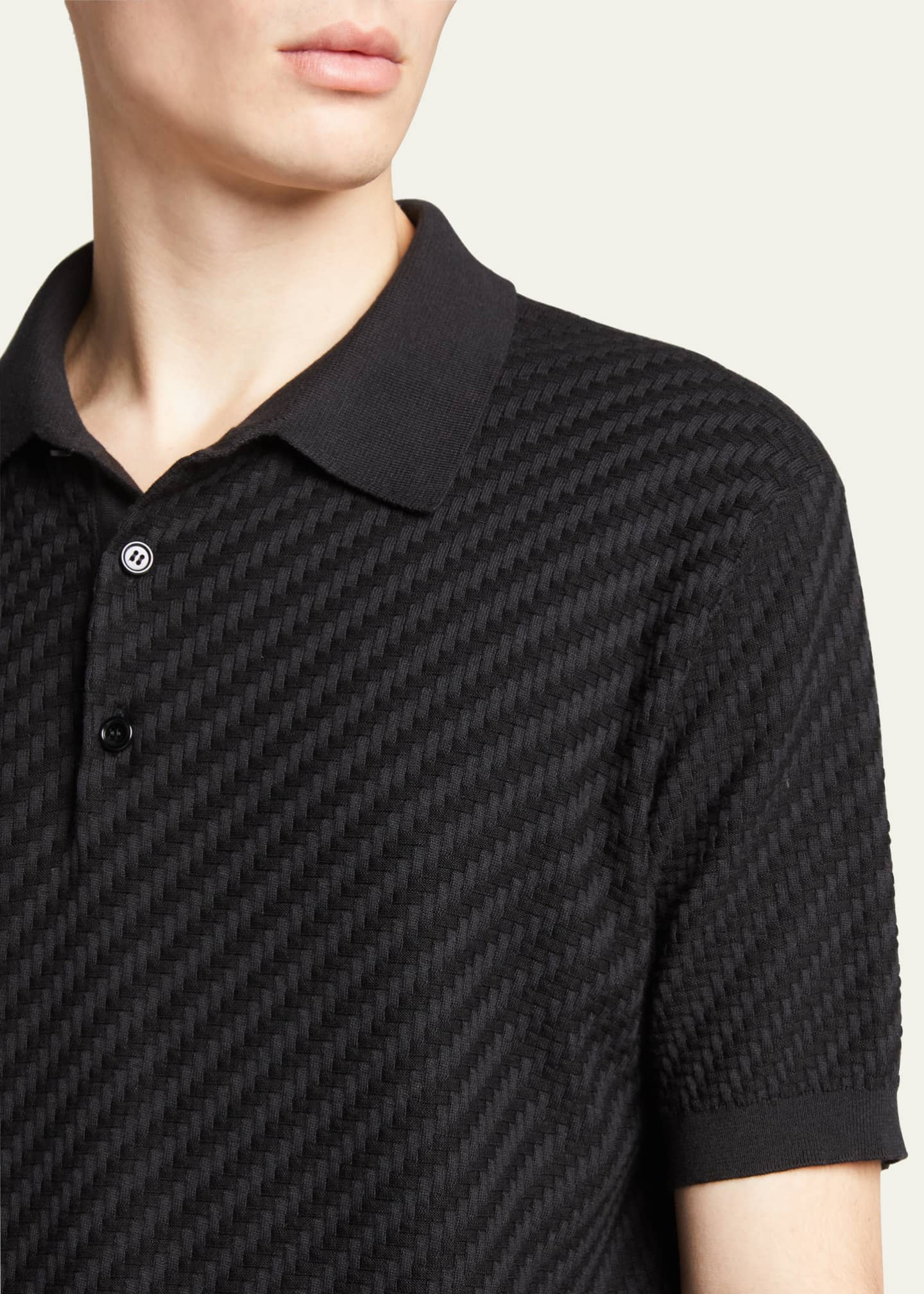 Brioni Men's Basket Stitch Cashmere-Blend Polo Shirt - Bergdorf Goodman