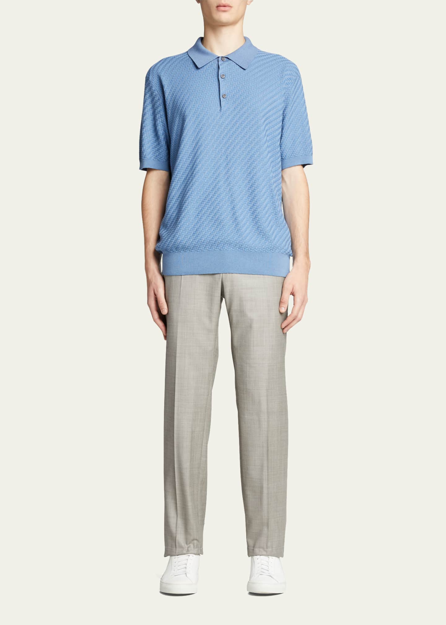 Brioni Men's Basket Stitch Cashmere-Blend Polo Shirt - Bergdorf Goodman