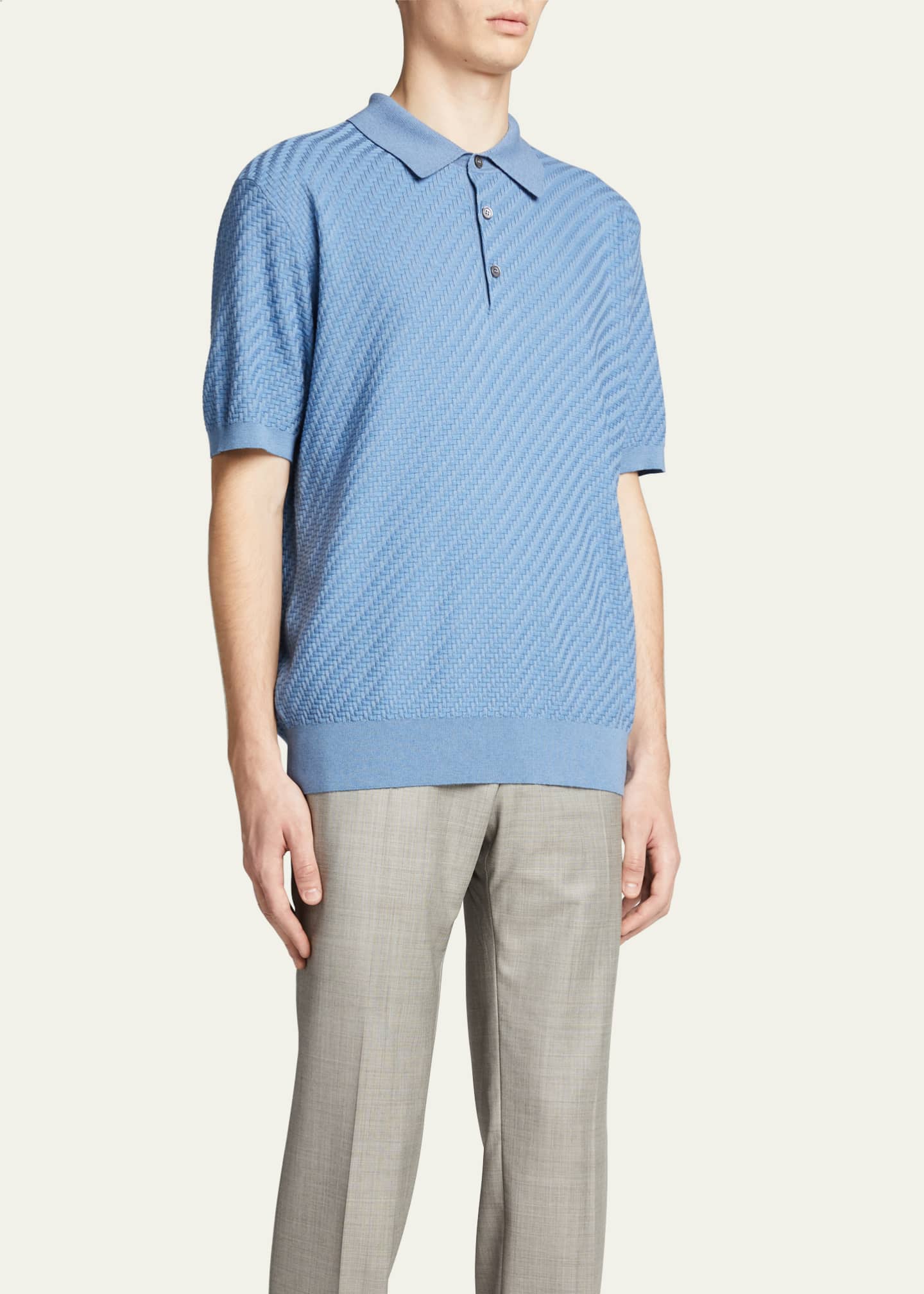 Brioni Men's Basket Stitch Cashmere-Blend Polo Shirt - Bergdorf Goodman