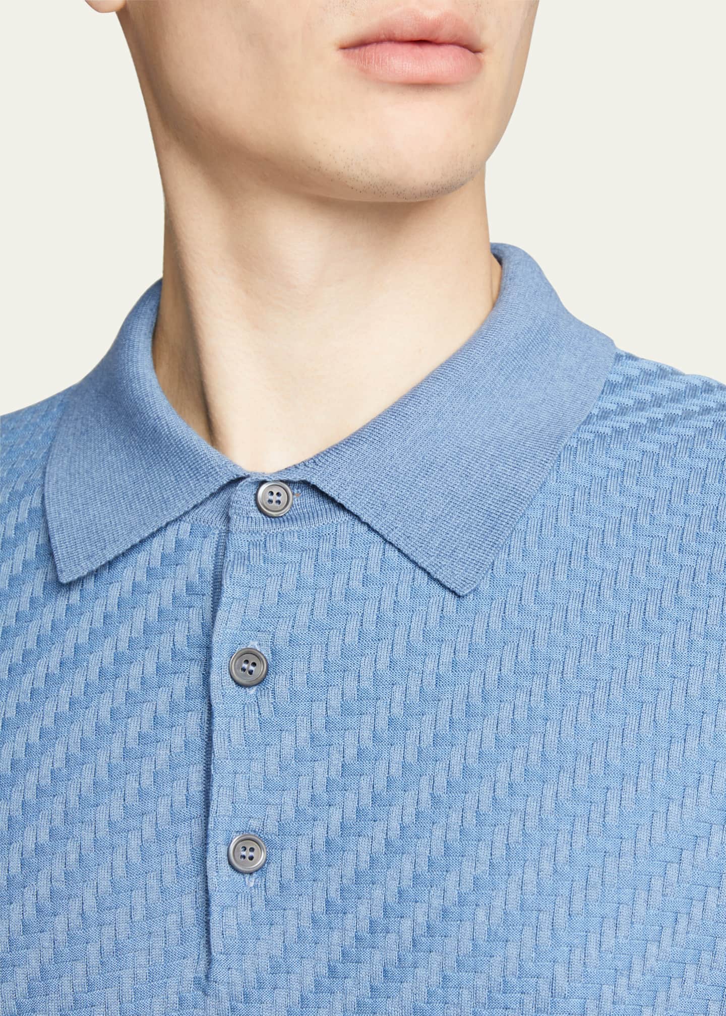 Brioni Men's Basket Stitch Cashmere-Blend Polo Shirt - Bergdorf Goodman