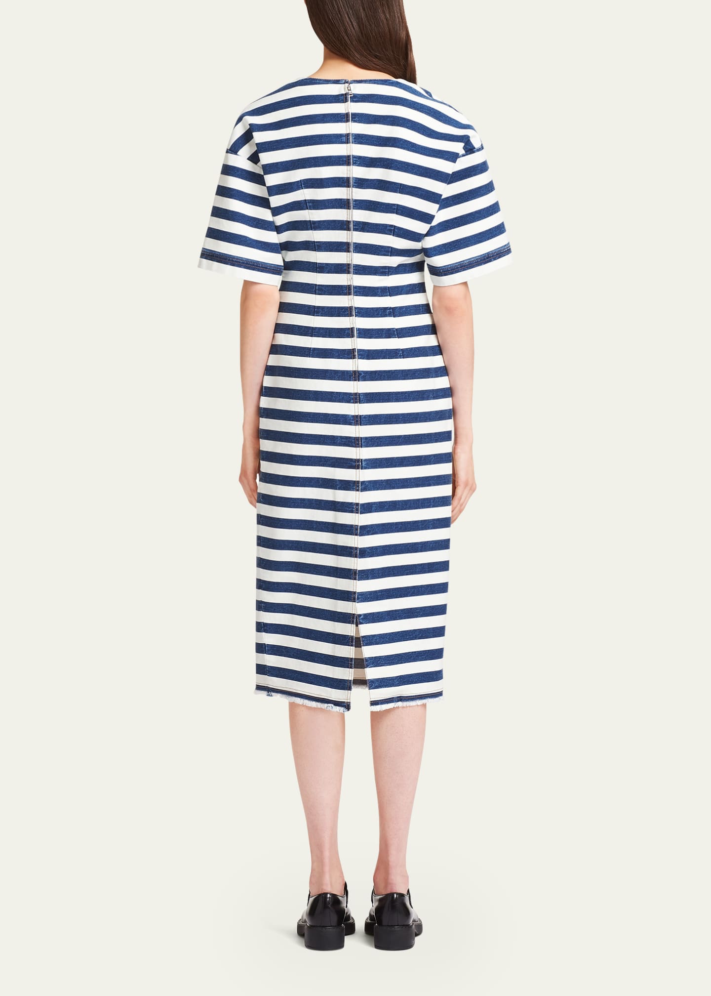 Prada Striped Denim Midi Dress - Bergdorf Goodman