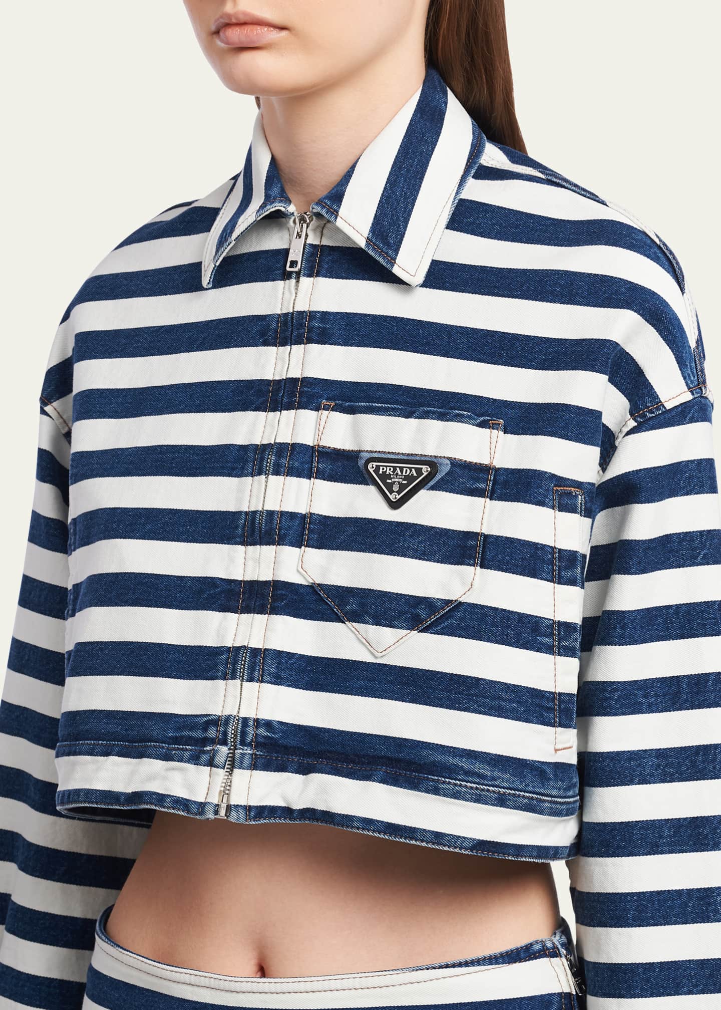 Prada Striped Denim Cropped Jacket - Bergdorf Goodman