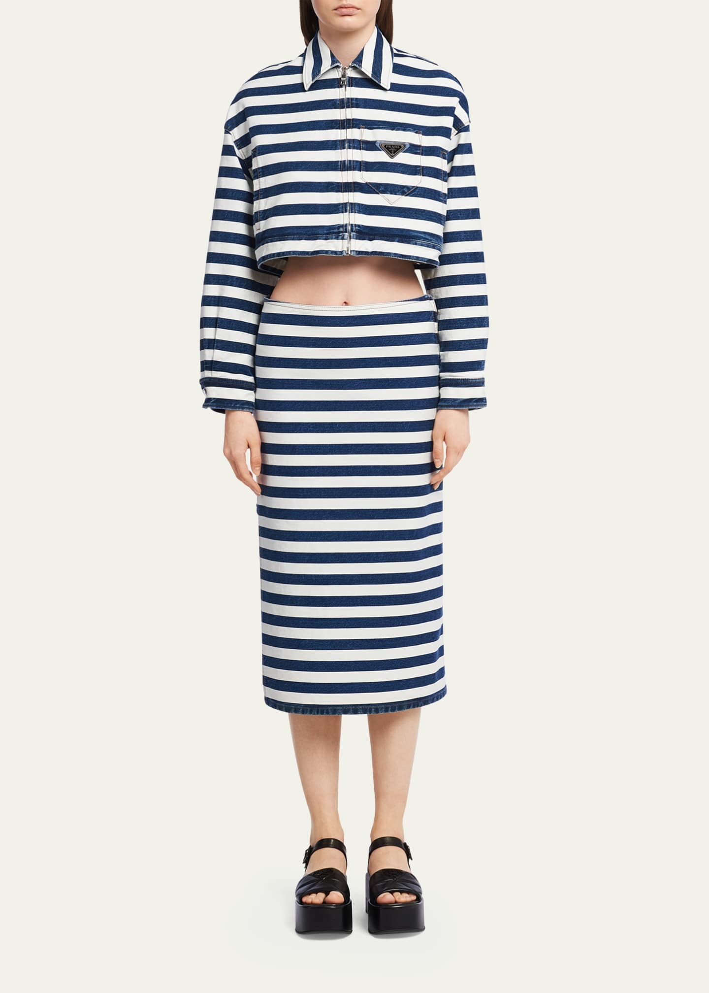Prada Striped Denim Cropped Jacket - Bergdorf Goodman