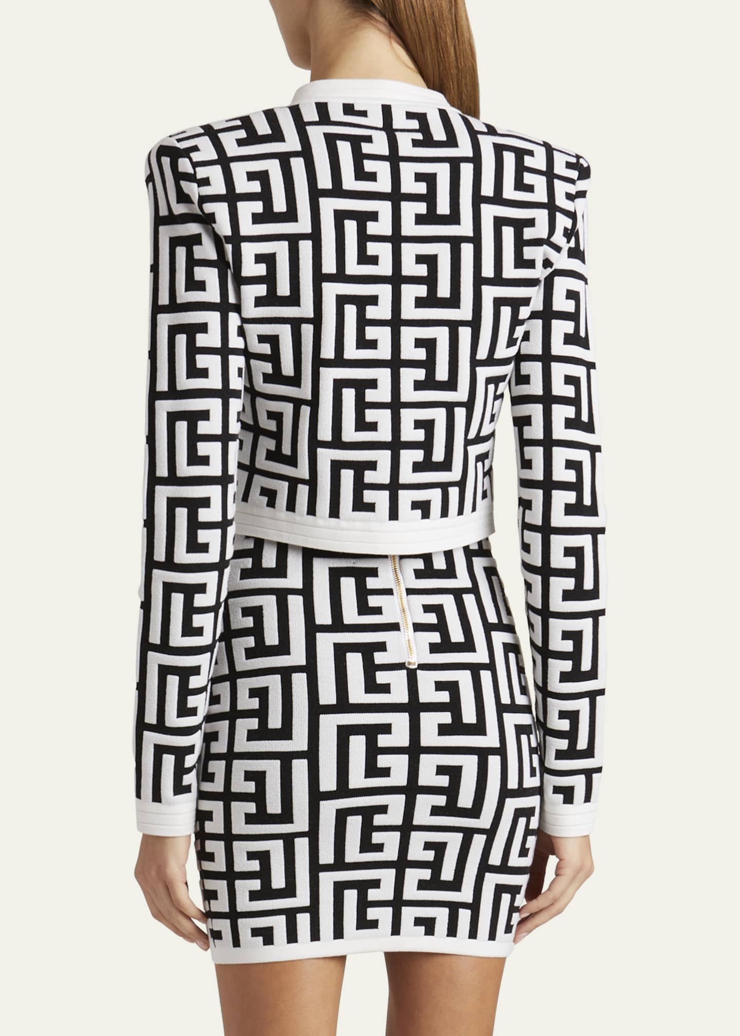 Balmain Jacquard Monogram Cropped Cardigan Sweater - Bergdorf Goodman
