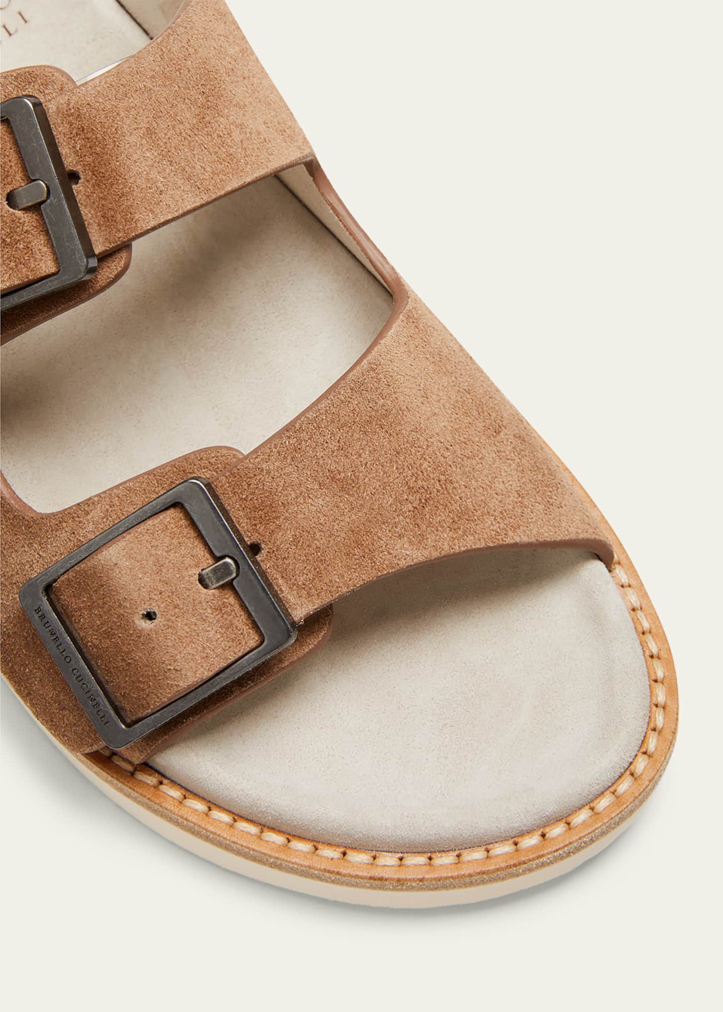Brunello Cucinelli Men's Suede Leather Buckle Slide Sandals - Bergdorf ...