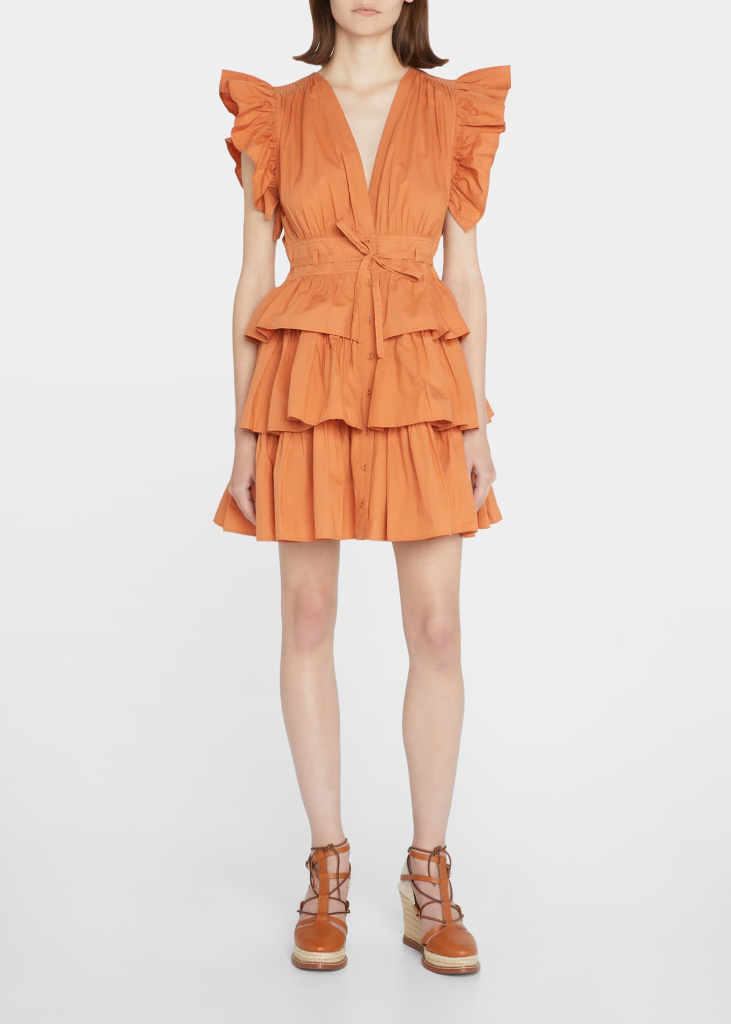 Ulla Johnson Sena Tiered Flutter-Sleeve Dress - Bergdorf Goodman
