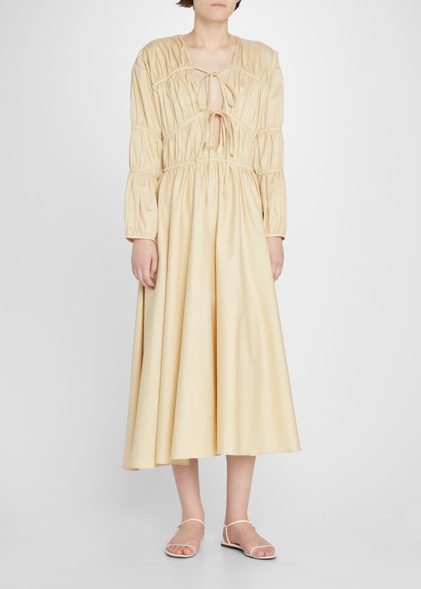 Tove Lina Smocked Bodice Long-Sleeve A-Line Midi Dress - Bergdorf Goodman