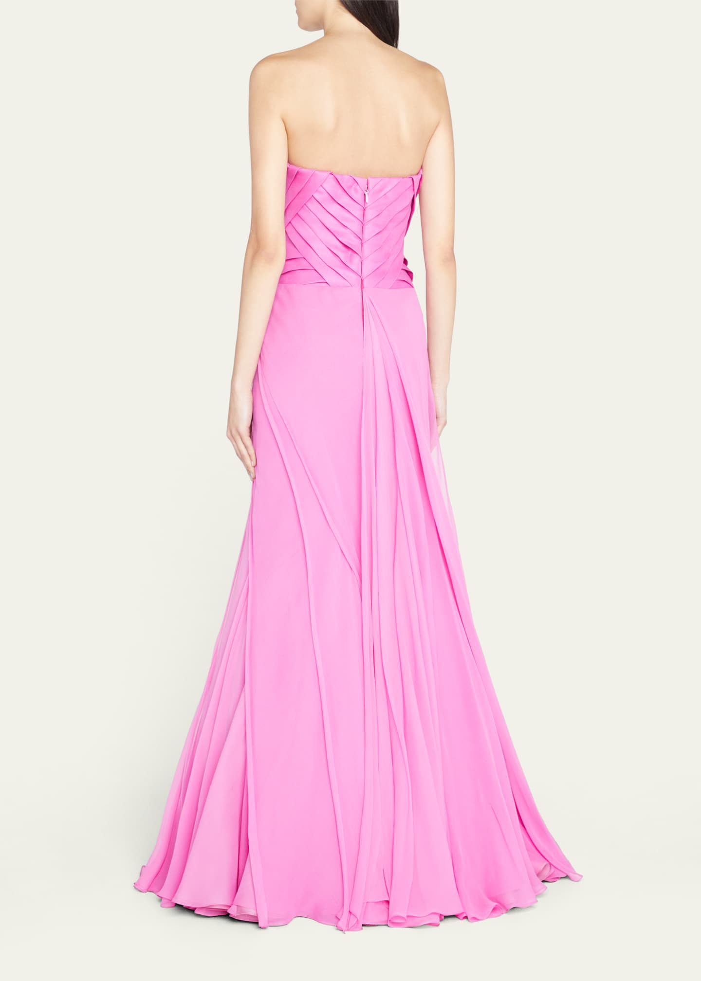 The Danes New York Leon Strapless Pleated Crossover Silk Gown ...