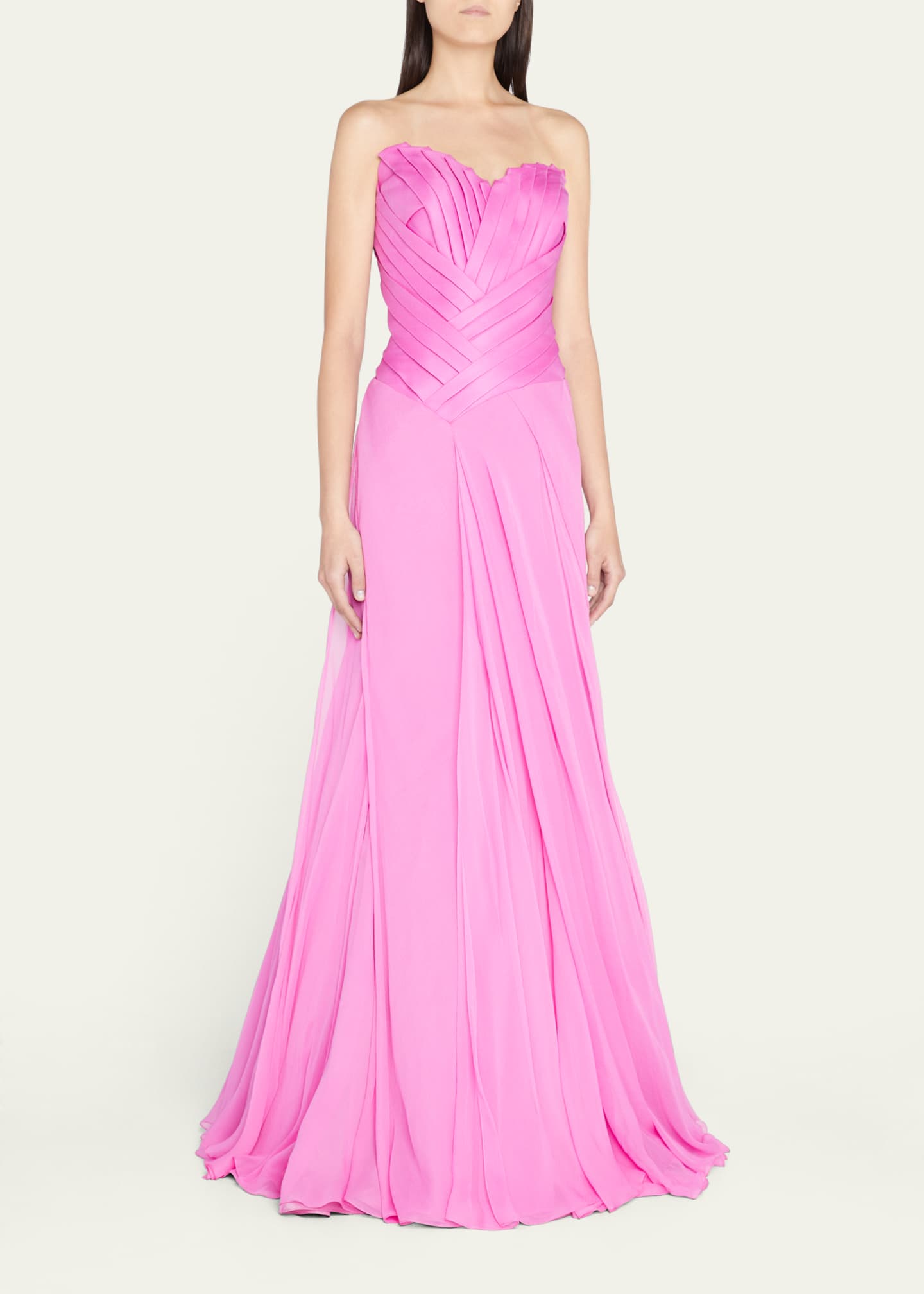 The Danes New York Leon Strapless Pleated Crossover Silk Gown ...