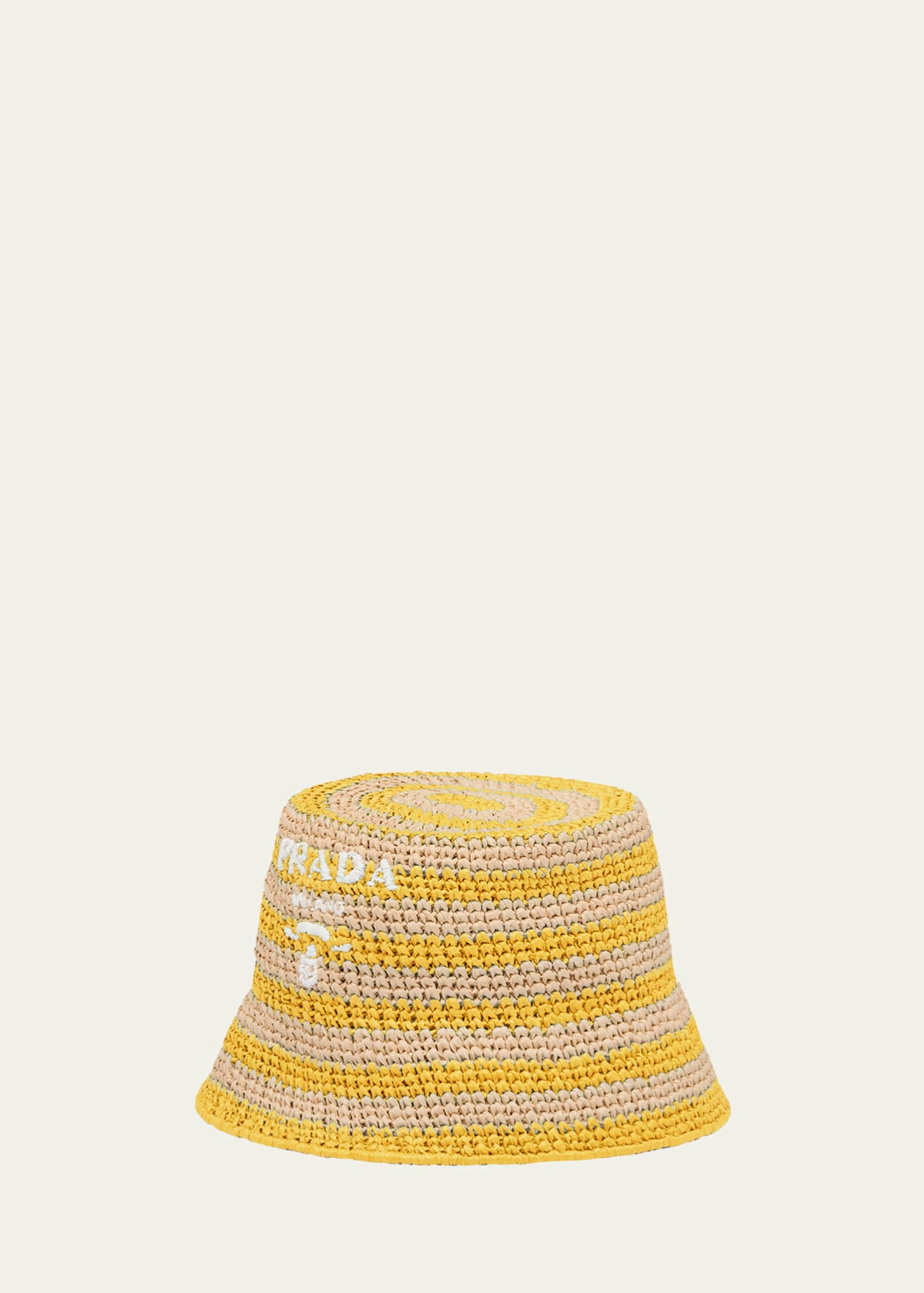 Prada Logo Striped Raffia Bucket Hat - Bergdorf Goodman