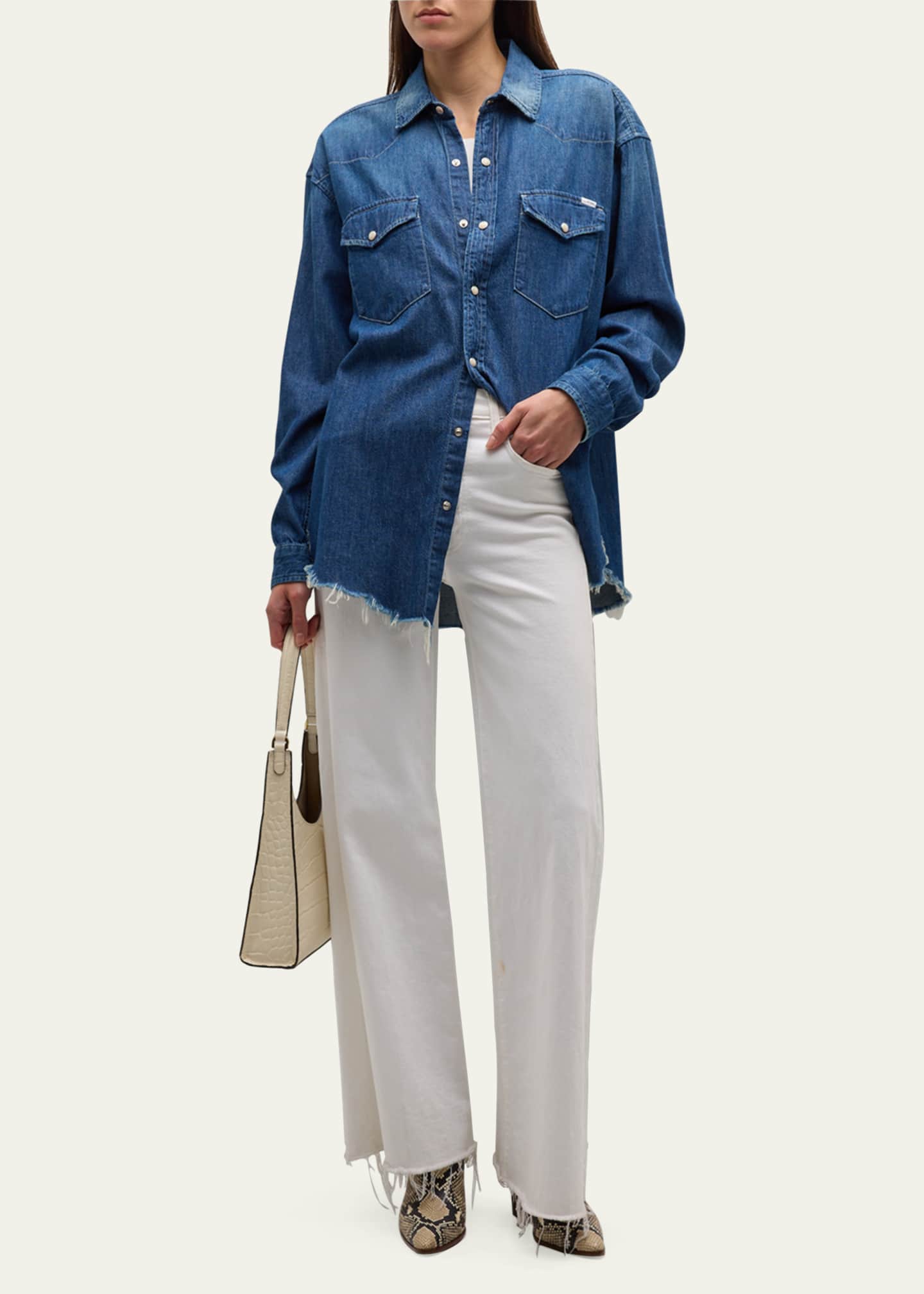 MOTHER The Western Distressed Denim Overshirt - Bergdorf Goodman