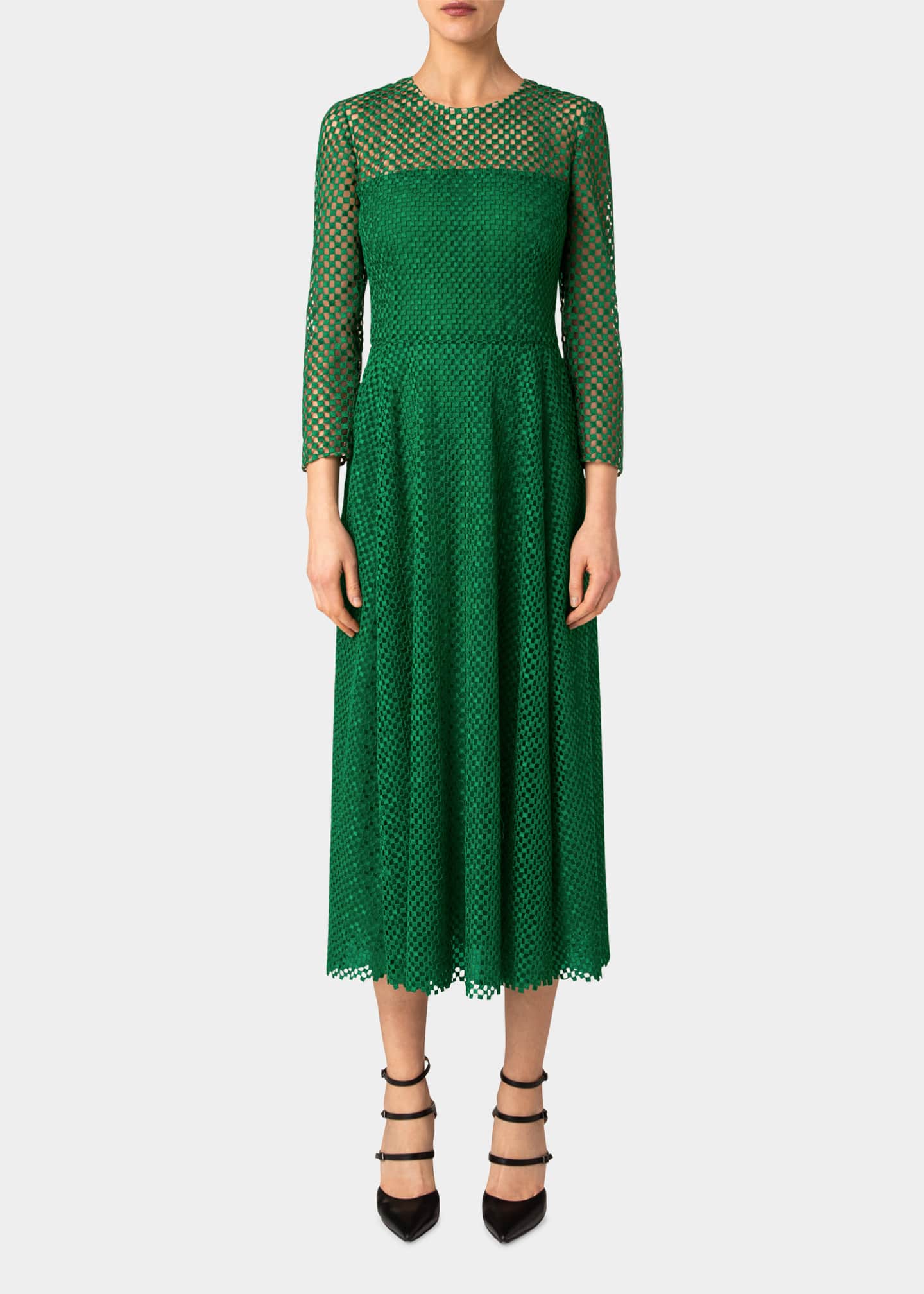 Akris Infinite-Embroidered Midi Dress, Green - Bergdorf Goodman
