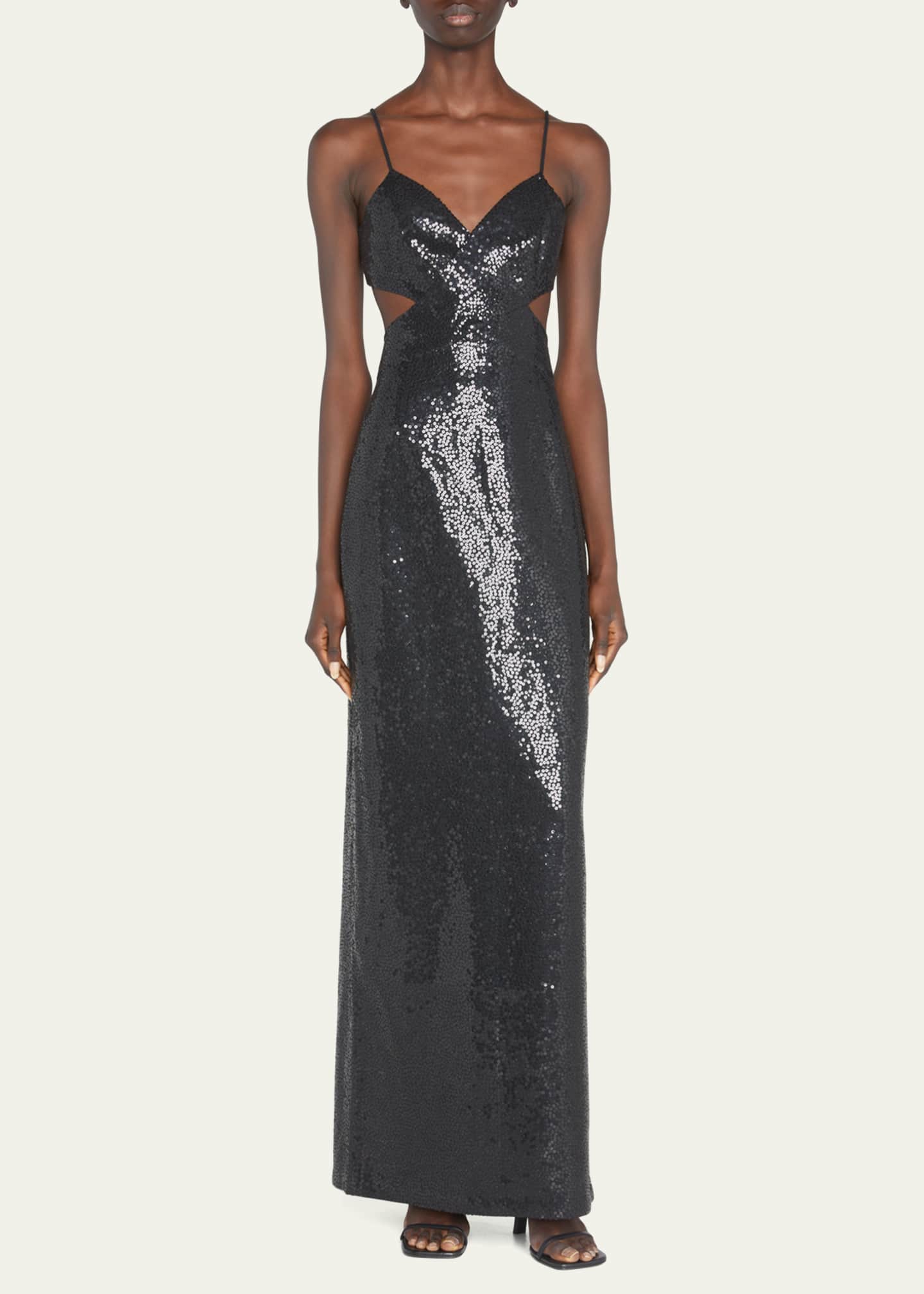 Michael Kors Collection Sequin-Embellished Crossover Cutout Column Gown ...