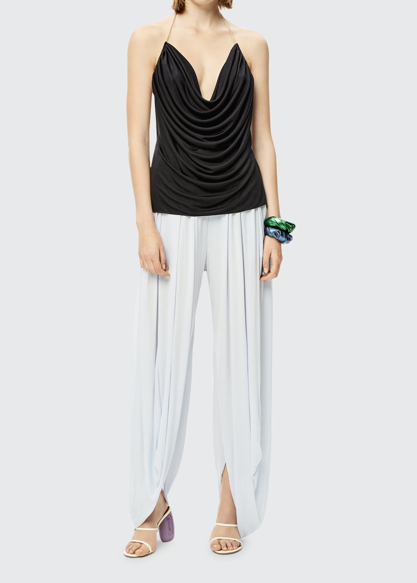 Loewe Draped Halter Open-Back Silk Top w/ Chain Detail - Bergdorf Goodman