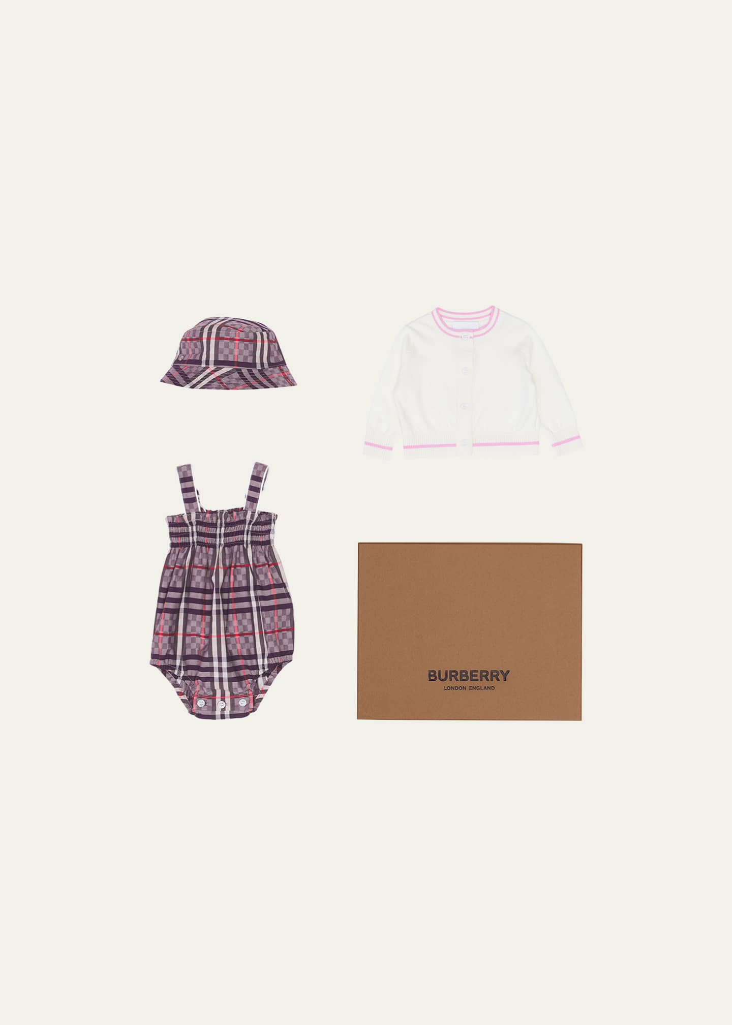 Burberry Girl's Julie Checkerboard 3-Piece Bubble Romper Set, Size 3 ...
