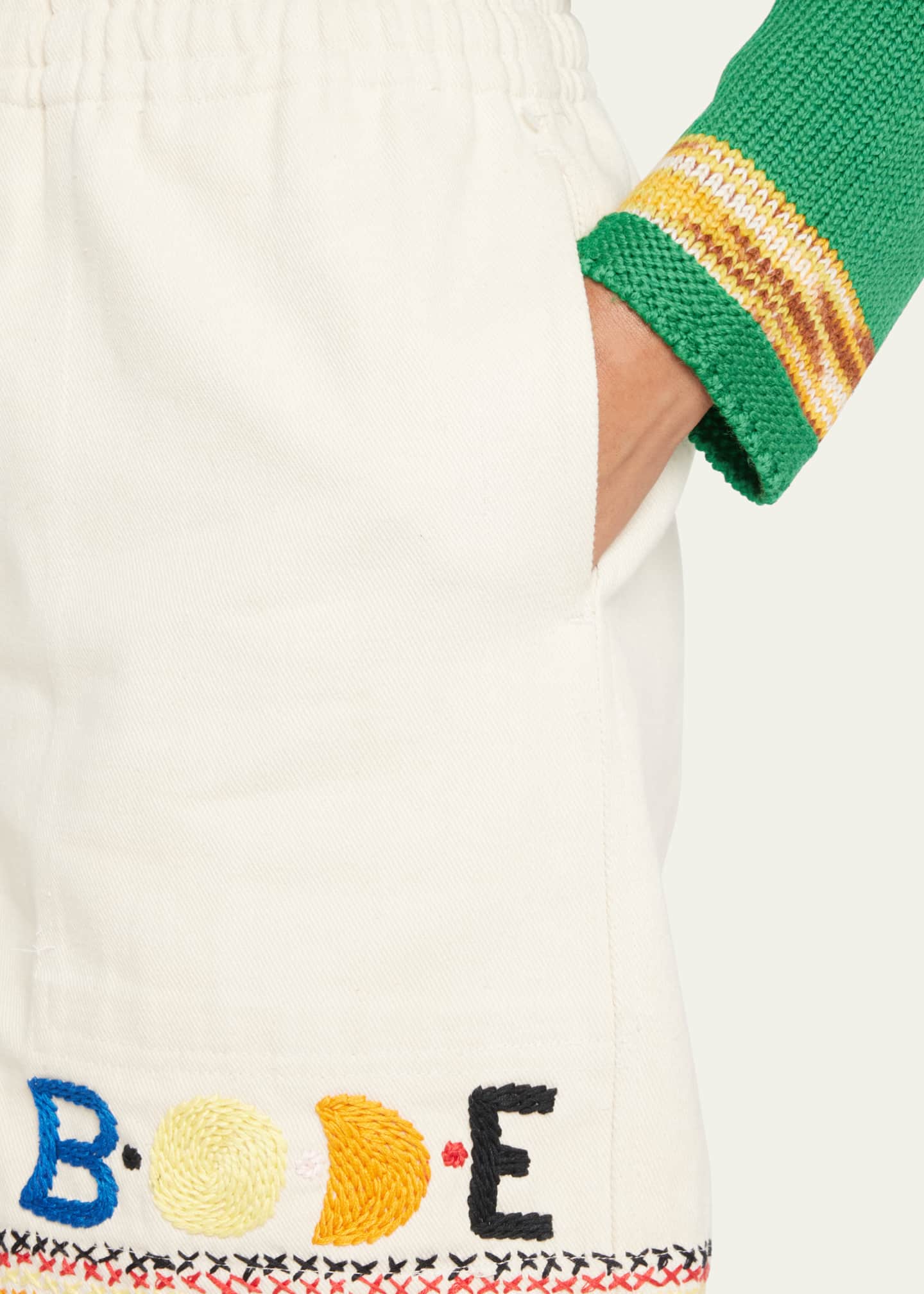 Bode Donkey Party Logo-Embroidered Rugby Shorts - Bergdorf Goodman