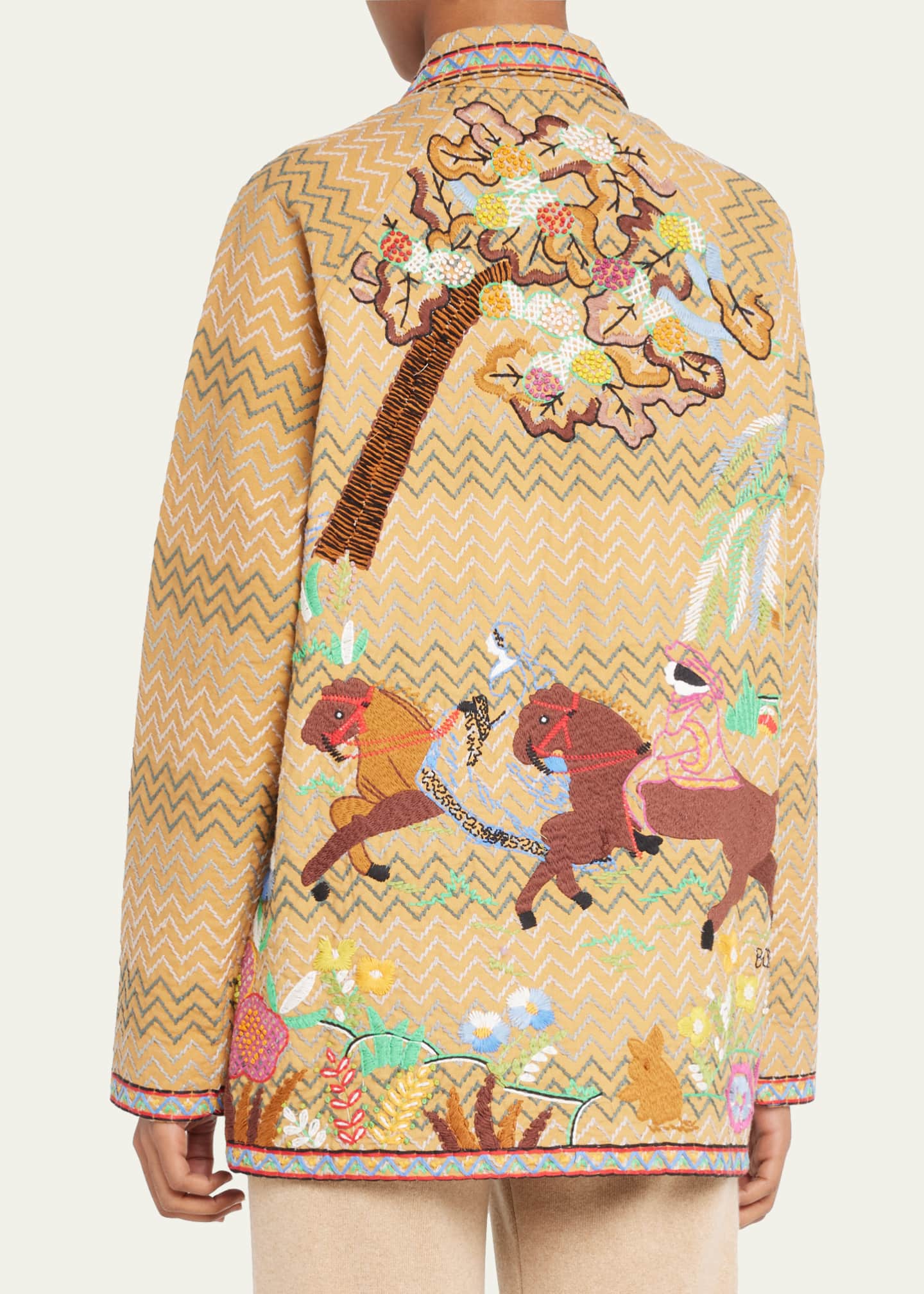 Bode Riding Scene Embroidered Cotton Coat - Bergdorf Goodman