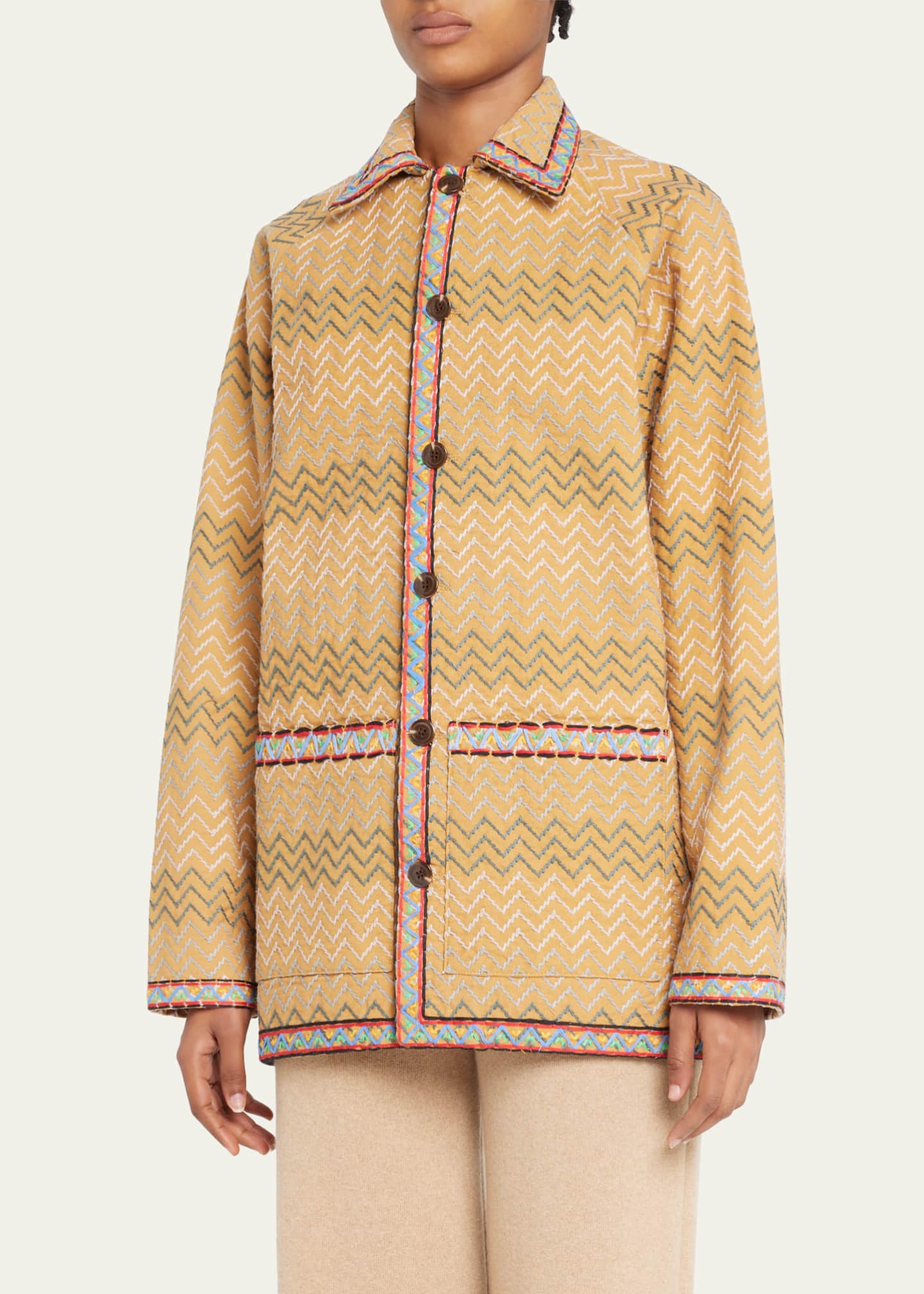 Bode Riding Scene Embroidered Cotton Coat - Bergdorf Goodman