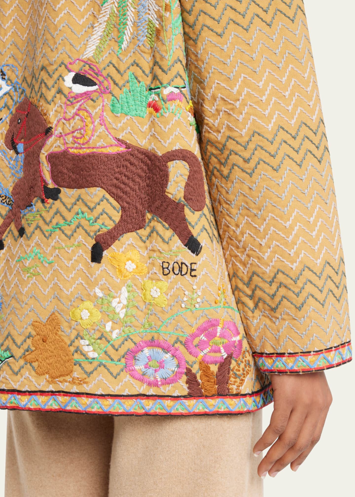 Bode Riding Scene Embroidered Cotton Coat - Bergdorf Goodman