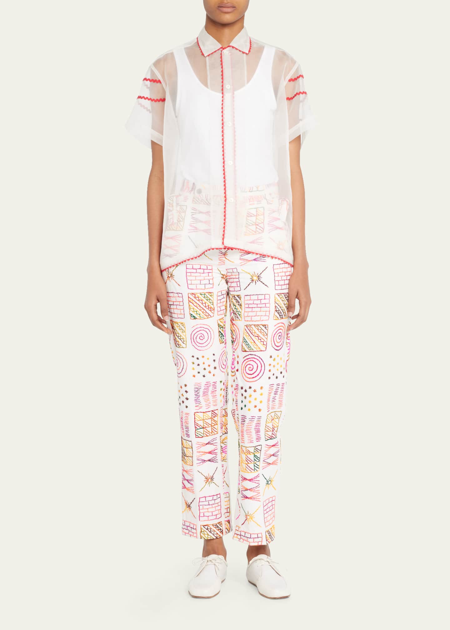 Bode Rickrack Trim Silk Shirt - Bergdorf Goodman