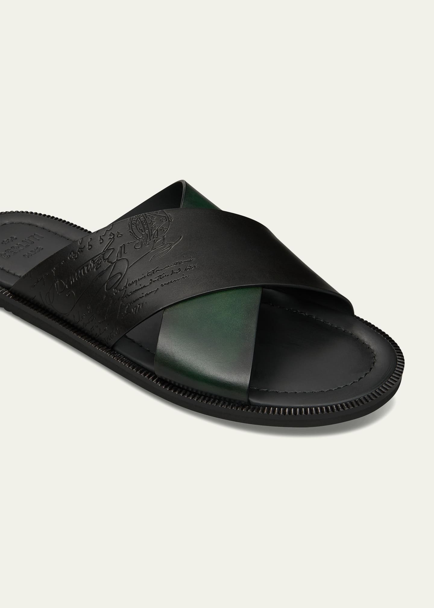 Berluti Men's Sifnos Scritto Leather Sandals - Bergdorf Goodman