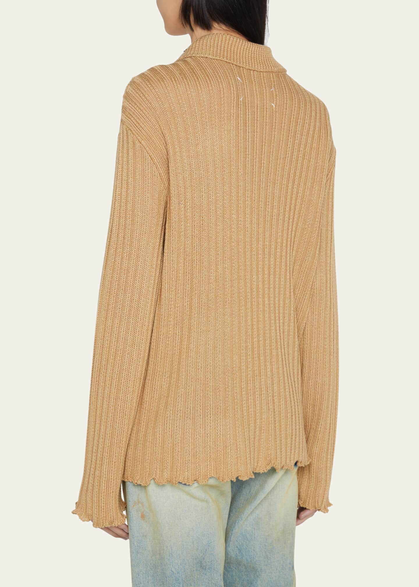 Maison Margiela Zip Mock-Neck Baggy Rib Sweater - Bergdorf Goodman