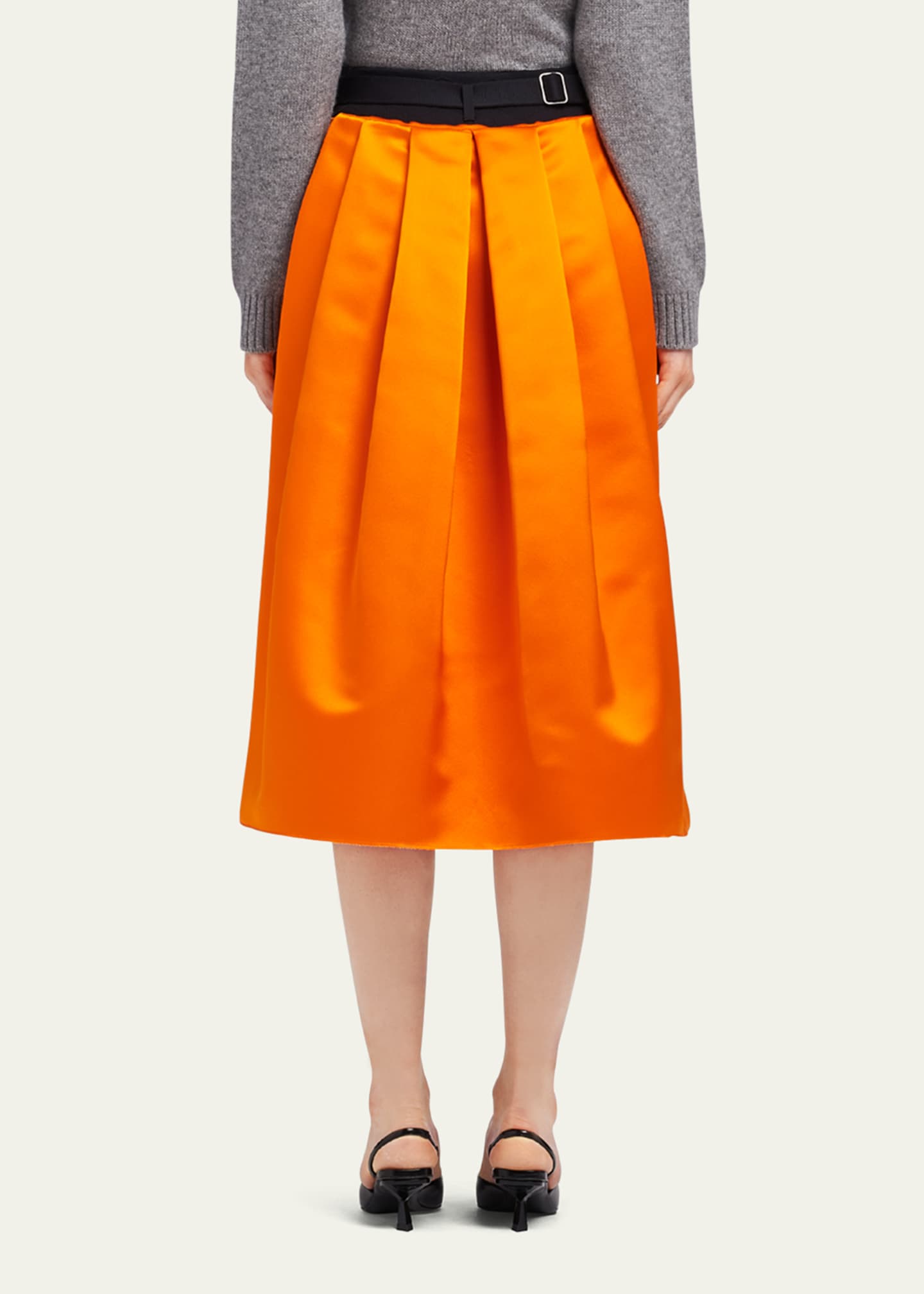 Prada Satin Mini Skirt w/ Pleated Train - Bergdorf Goodman