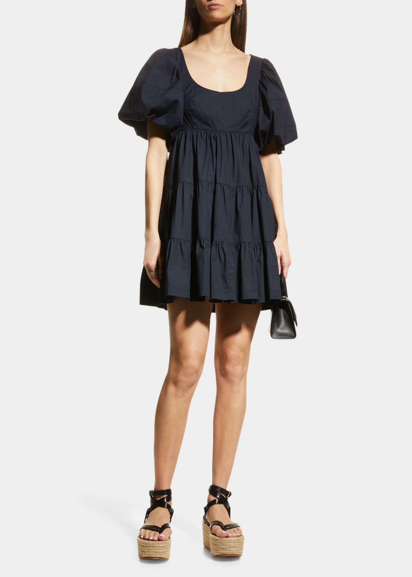 Cinq a Sept Ethel Puff-Sleeve Tiered Mini Dress - Bergdorf Goodman