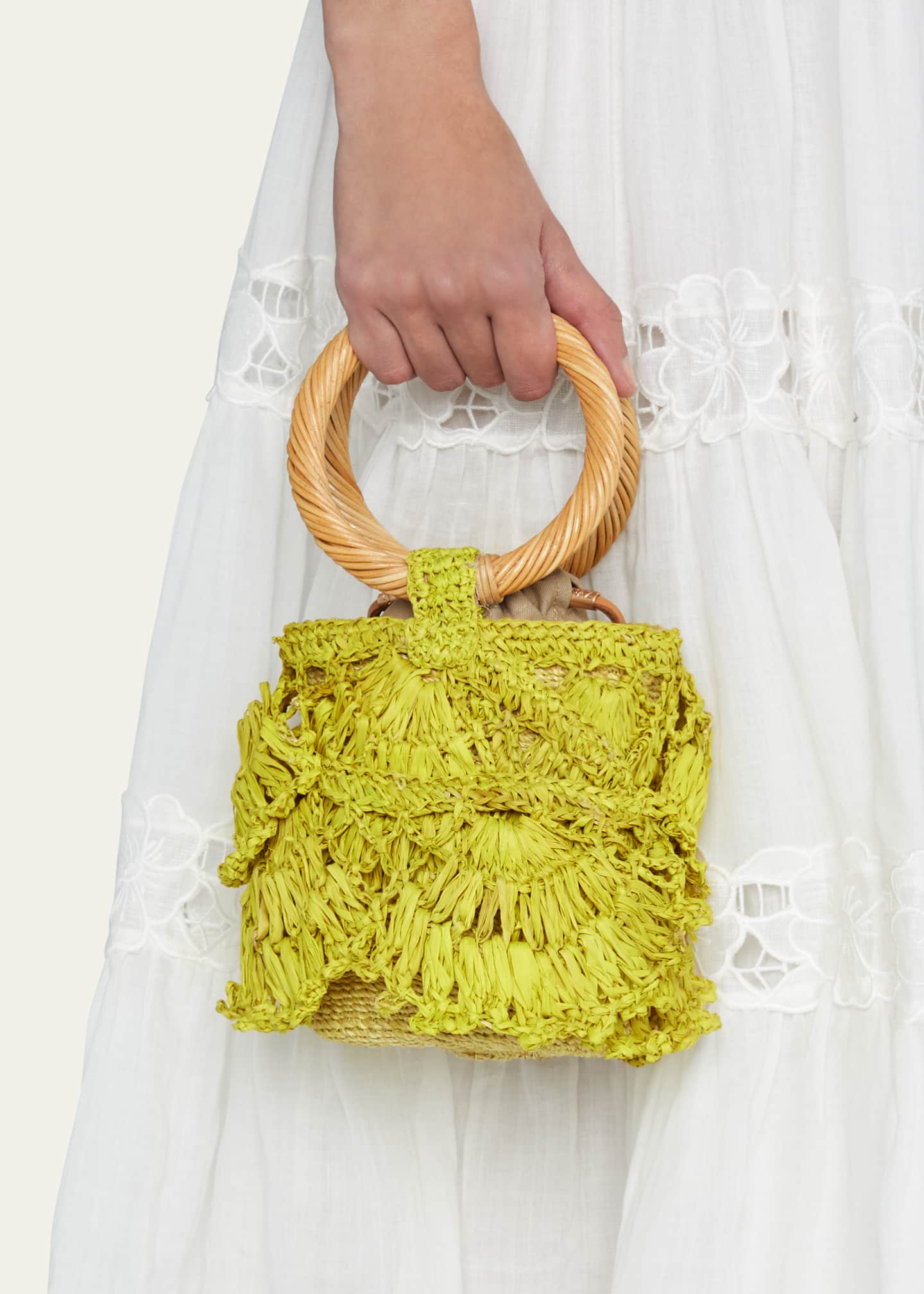 Aranaz Panuela Mini Crochet Raffia Bucket Bag - Bergdorf Goodman