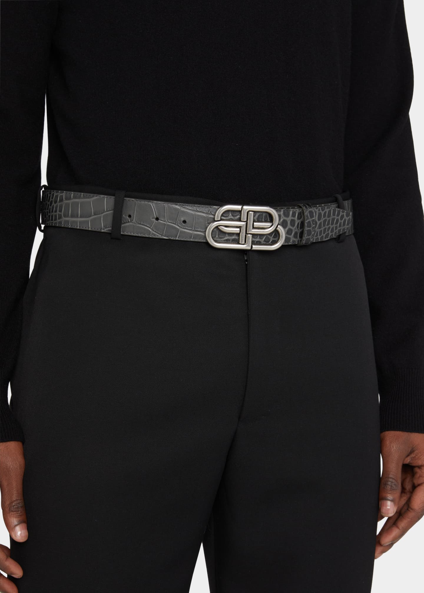 Balenciaga Men's BB-Logo Leather Belt - Bergdorf Goodman