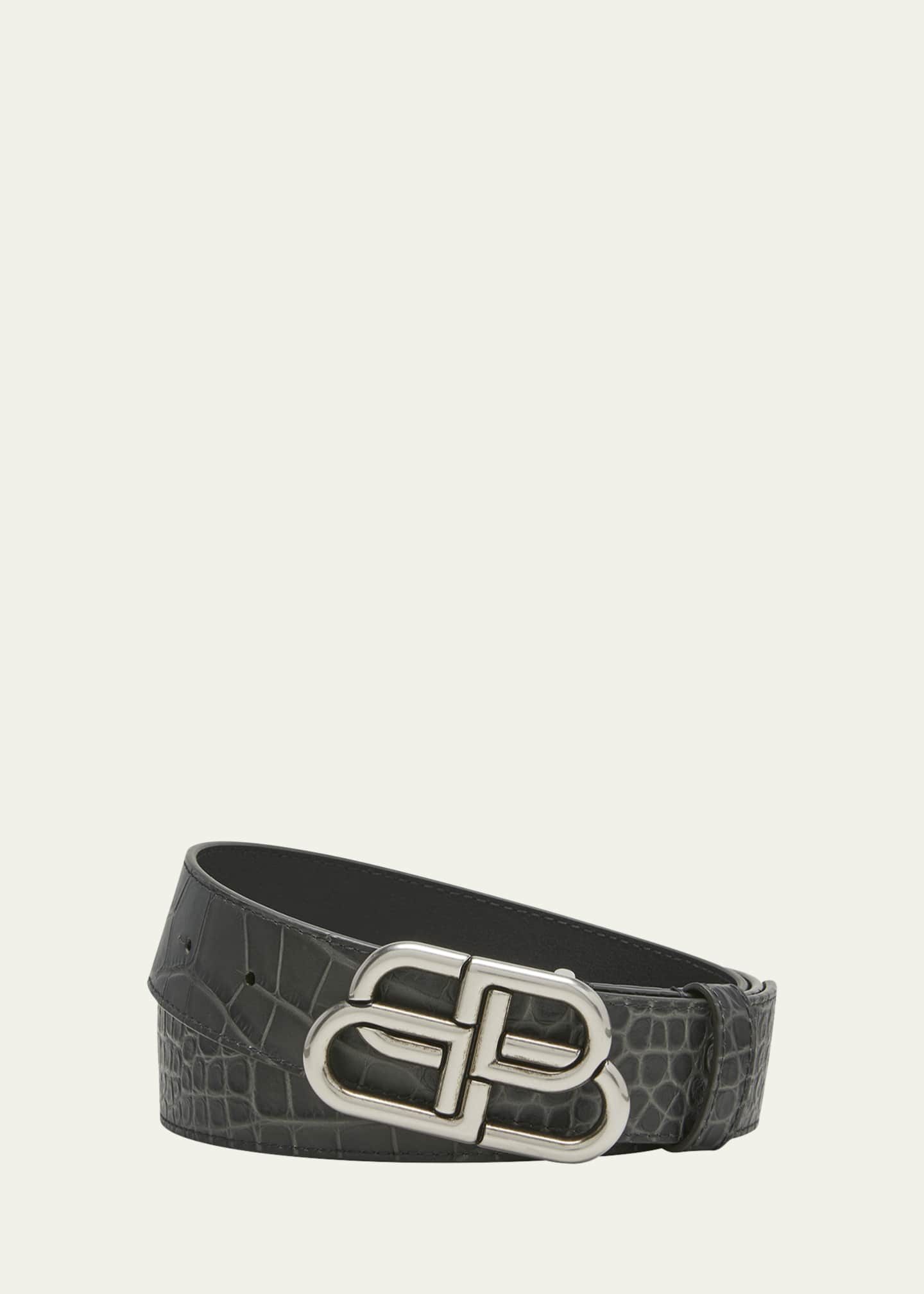 Balenciaga Men's BB-Logo Leather Belt - Bergdorf Goodman