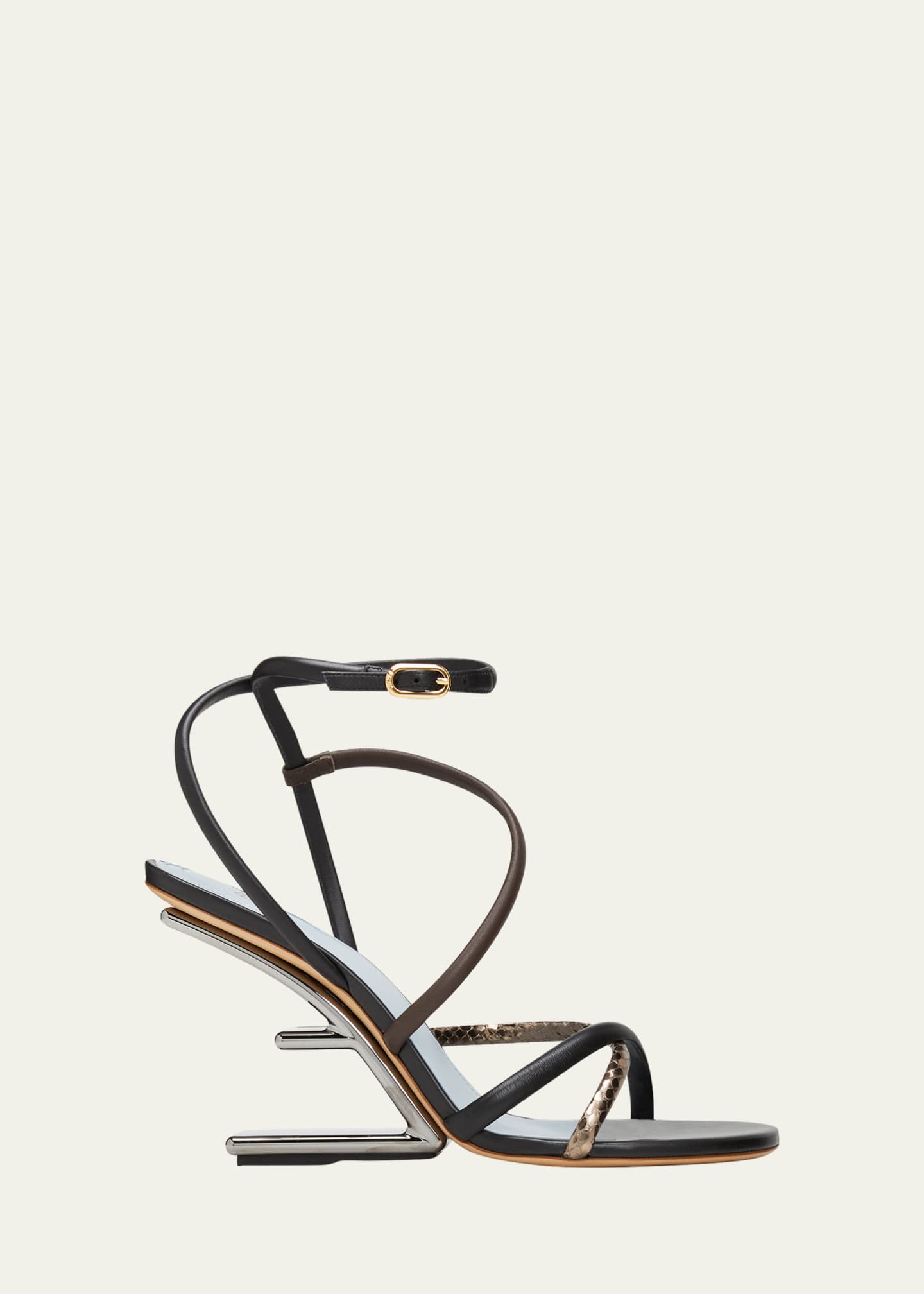 Fendi Colorblock Strappy Napa Architectural-Heel Sandals - Bergdorf Goodman