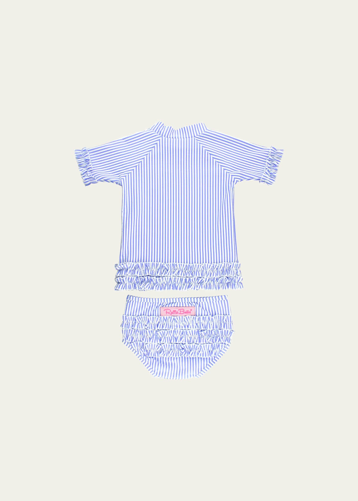 RuffleButts Girl's Seersucker Ruffled Rash Guard Bikini Set, Size 3M-8 ...