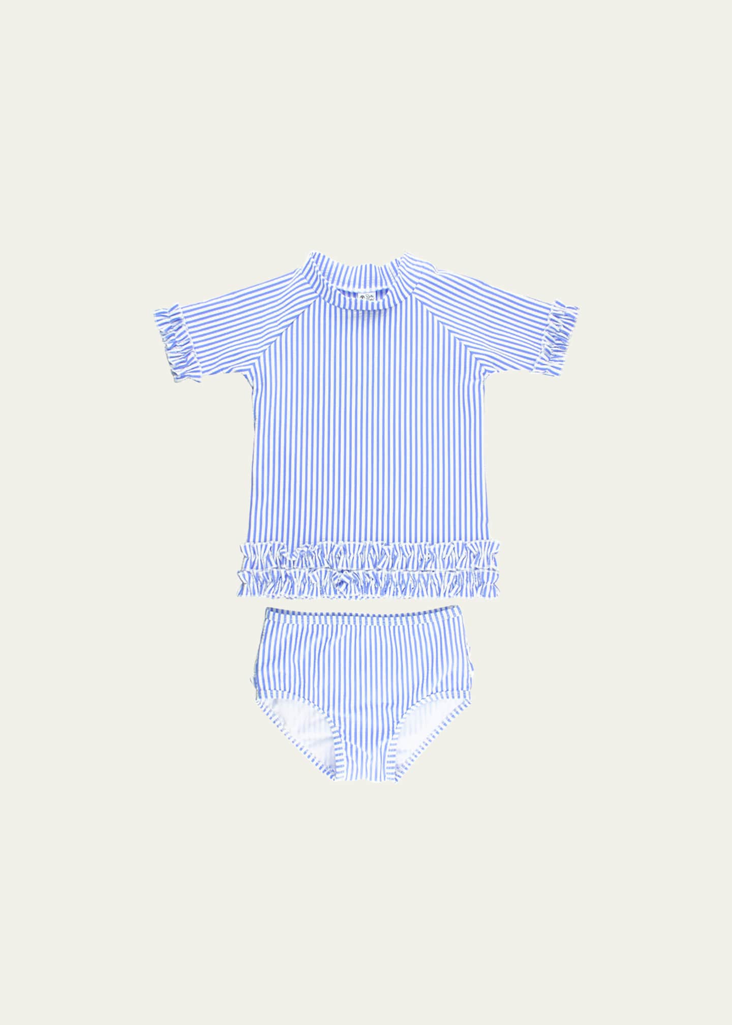 RuffleButts Girl's Seersucker Ruffled Rash Guard Bikini Set, Size 3M-8 ...
