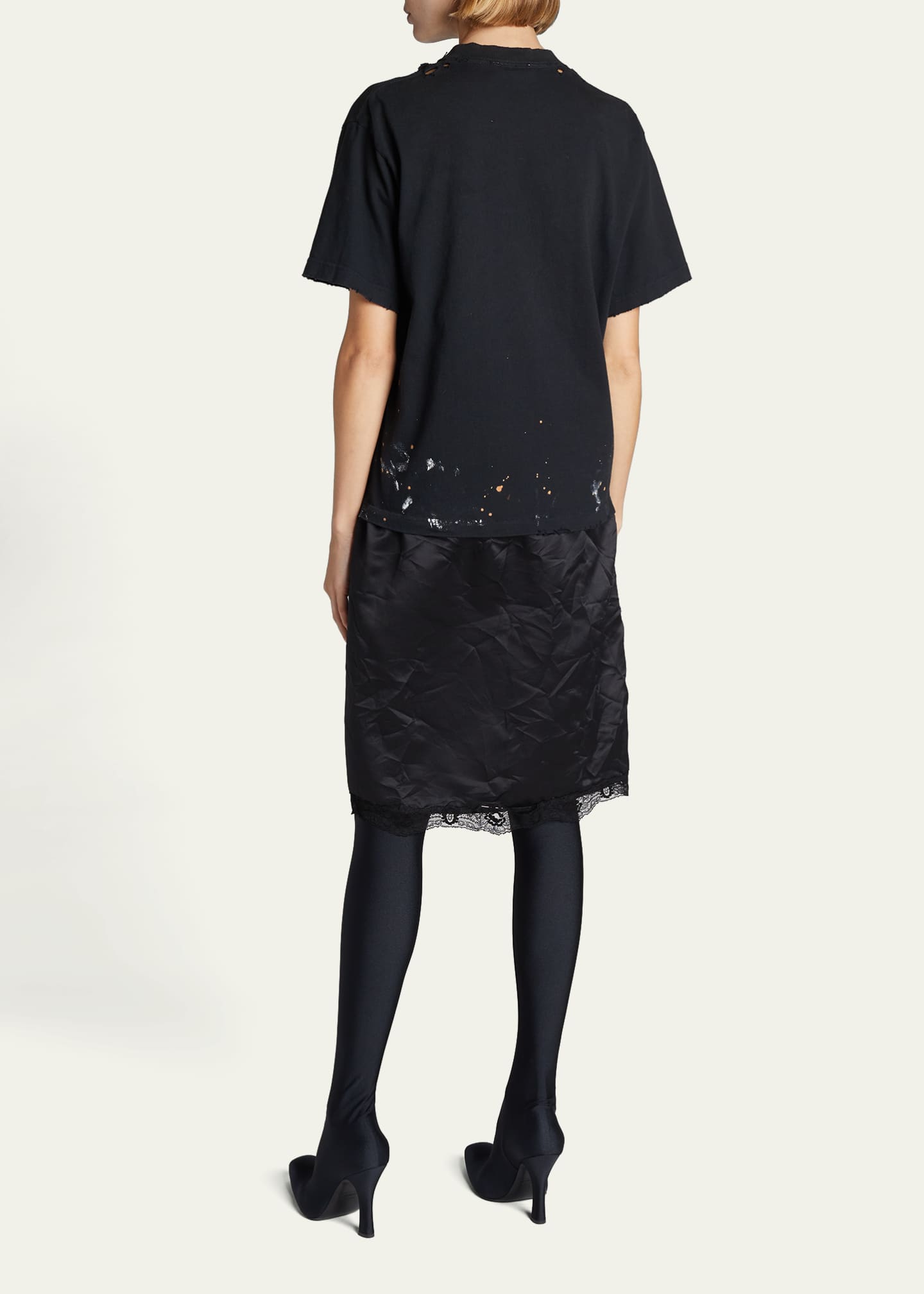 Balenciaga Metallic Splatter Paint Logo T-Shirt Slip Dress - Bergdorf ...