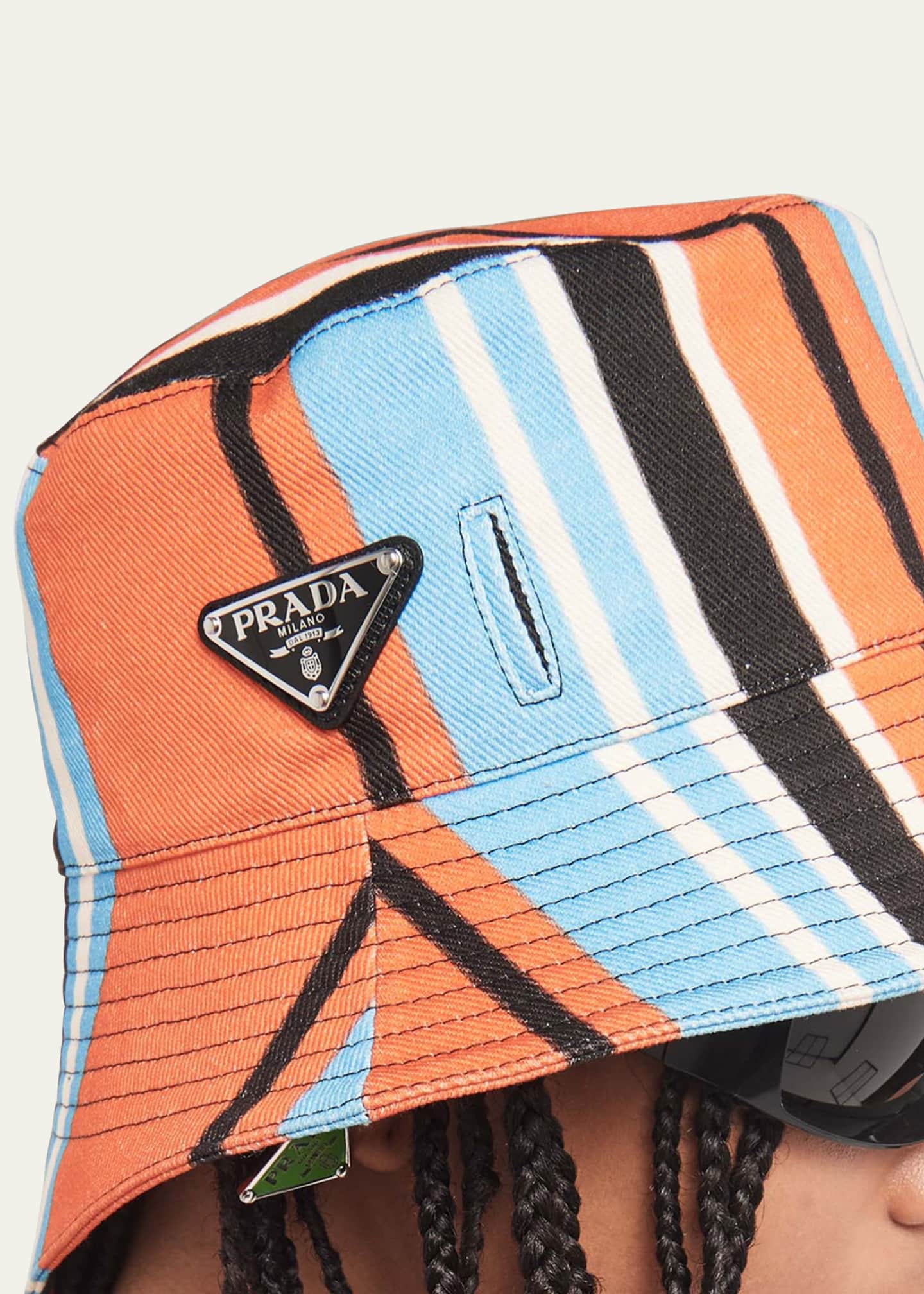 Prada Triangle Logo Striped Bucket Hat - Bergdorf Goodman
