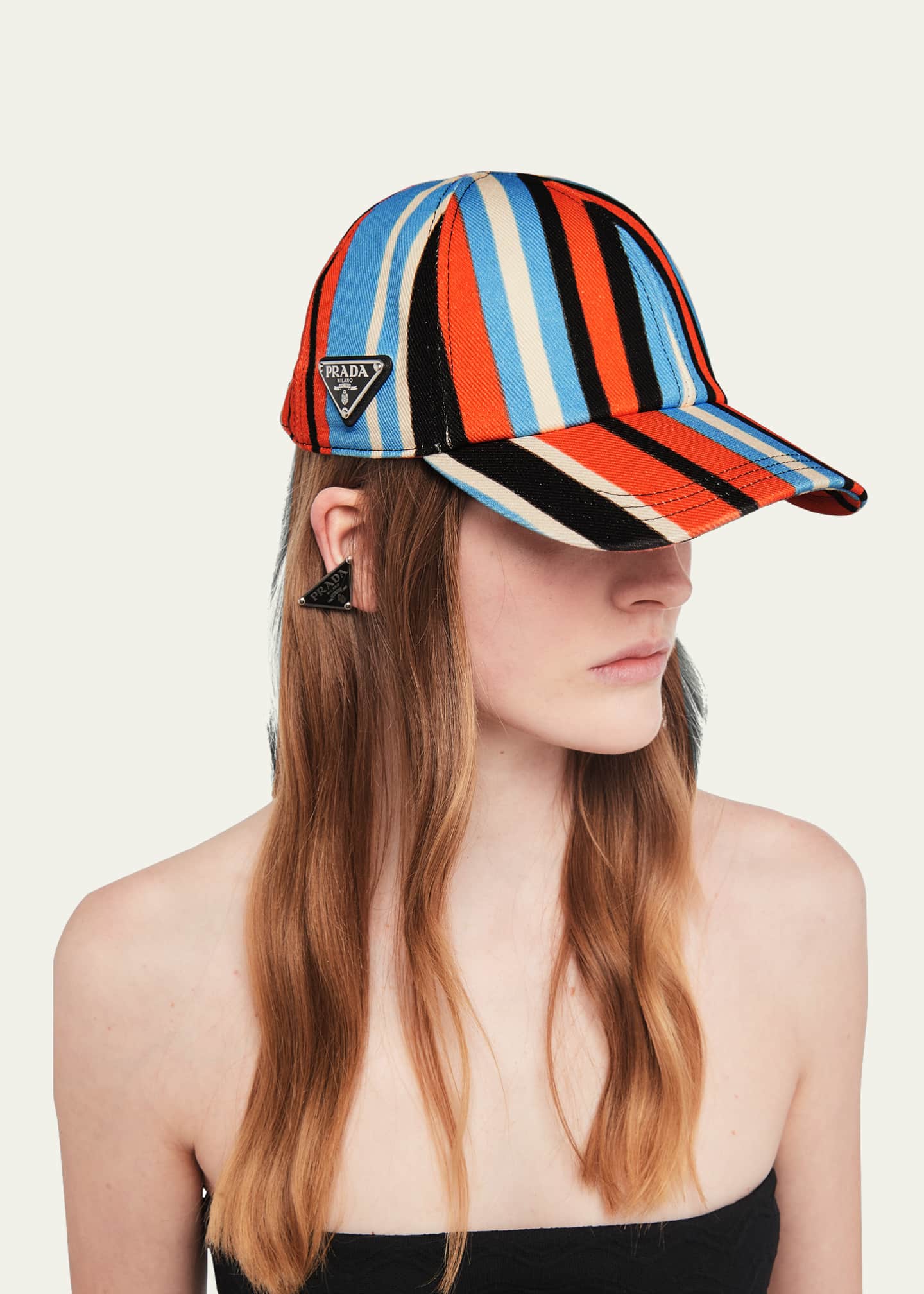 Prada Triangle Logo Striped Baseball Hat - Bergdorf Goodman