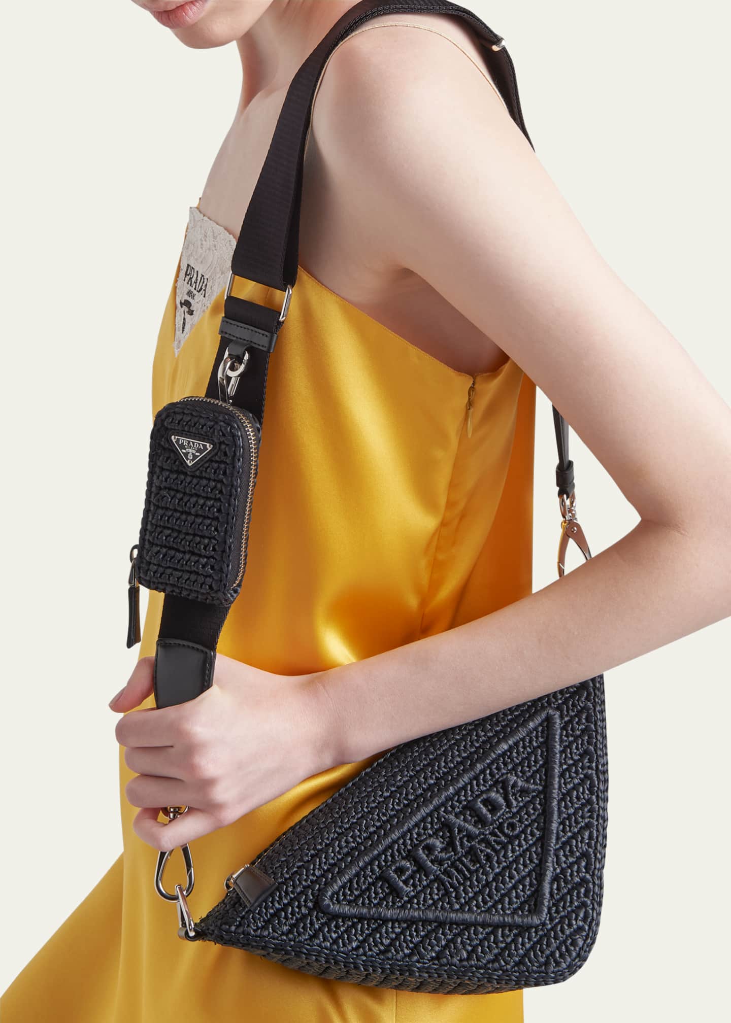 Prada Triangle Logo Raffia Shoulder Bag - Bergdorf Goodman