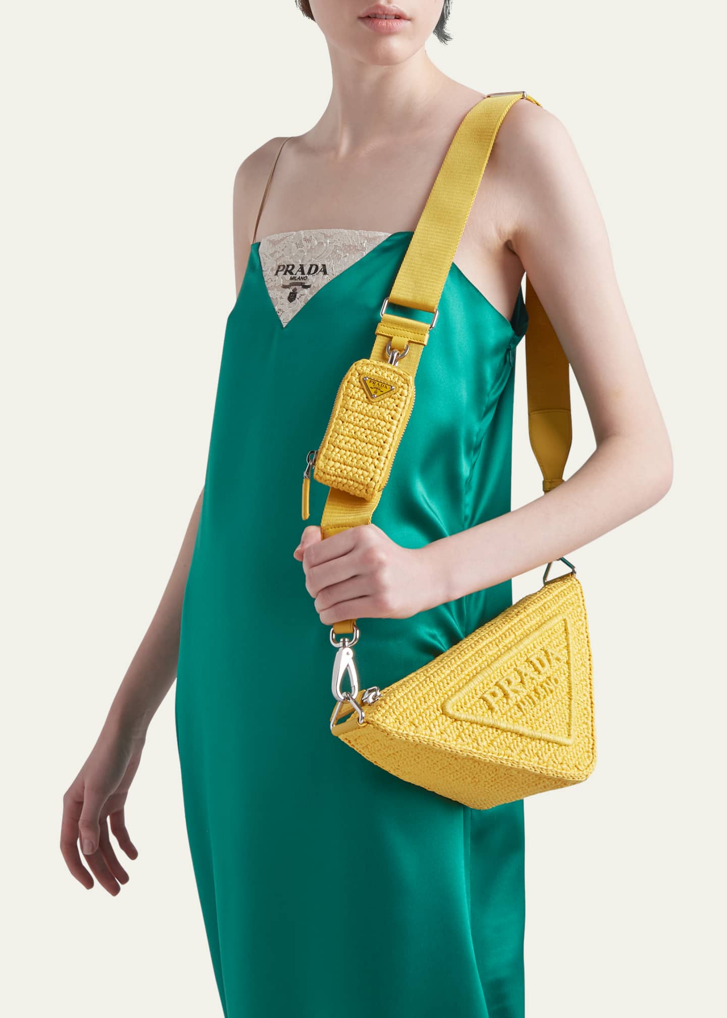 Prada Triangle Logo Raffia Shoulder Bag - Bergdorf Goodman