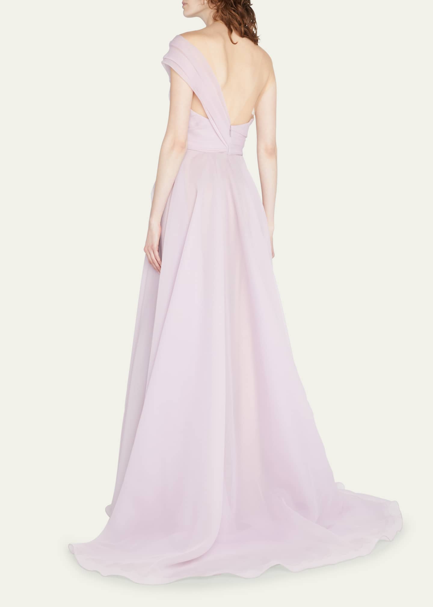 Marchesa Rose Draped One-Shoulder Organza Gown - Bergdorf Goodman