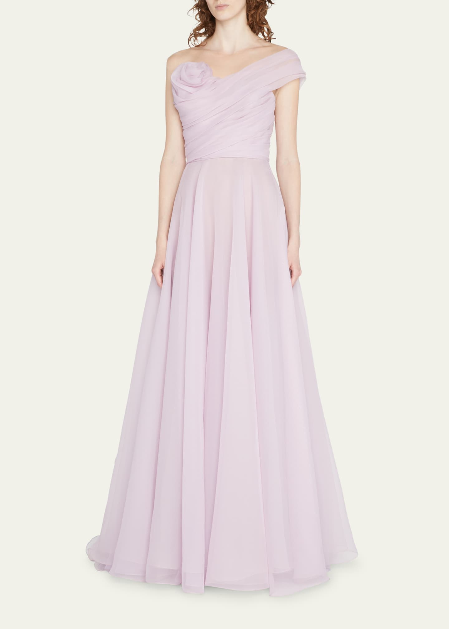 Marchesa Rose Draped One-Shoulder Organza Gown - Bergdorf Goodman